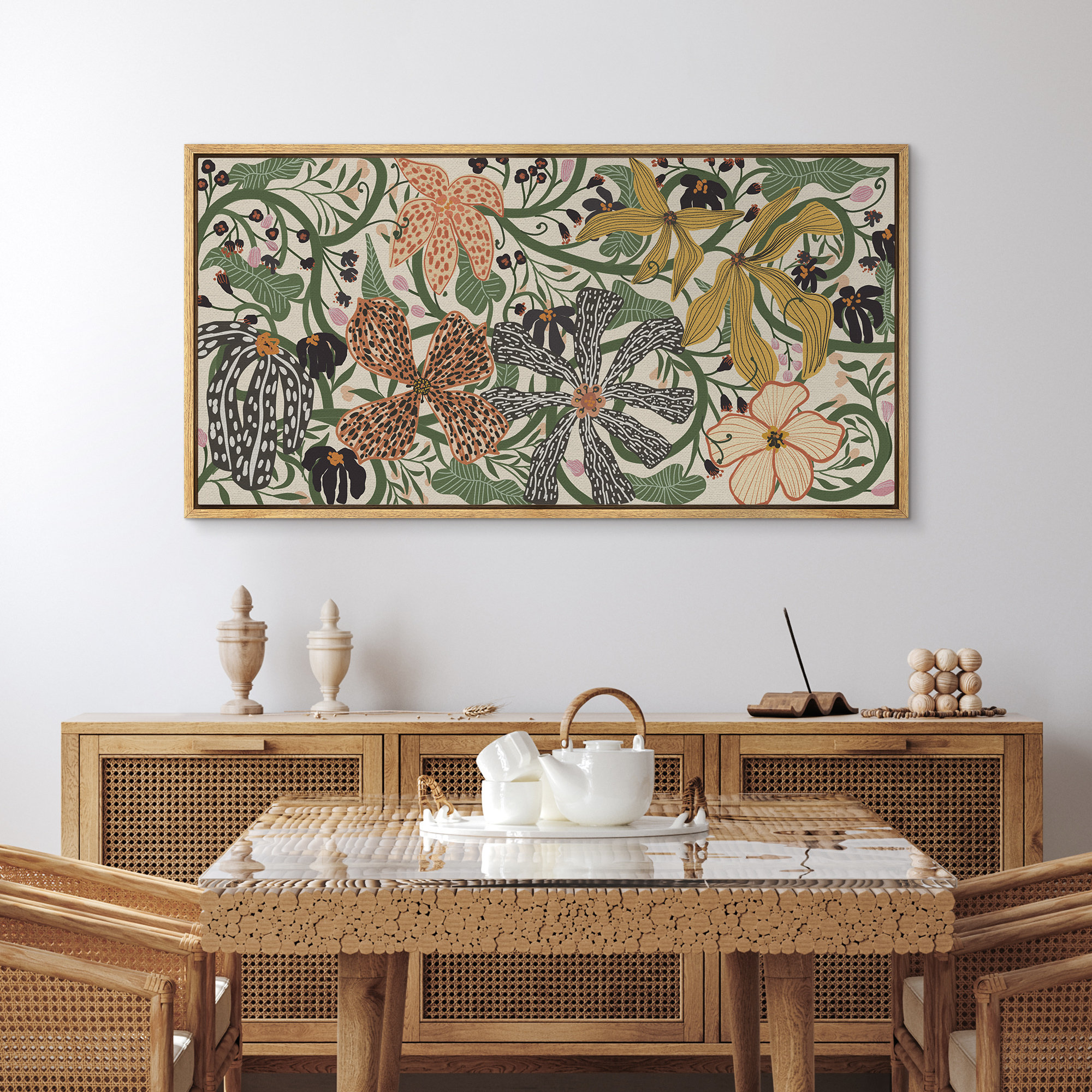 wall26 Abstract Green Botanical Flower Art Mid Century Modern Boho Wall ...