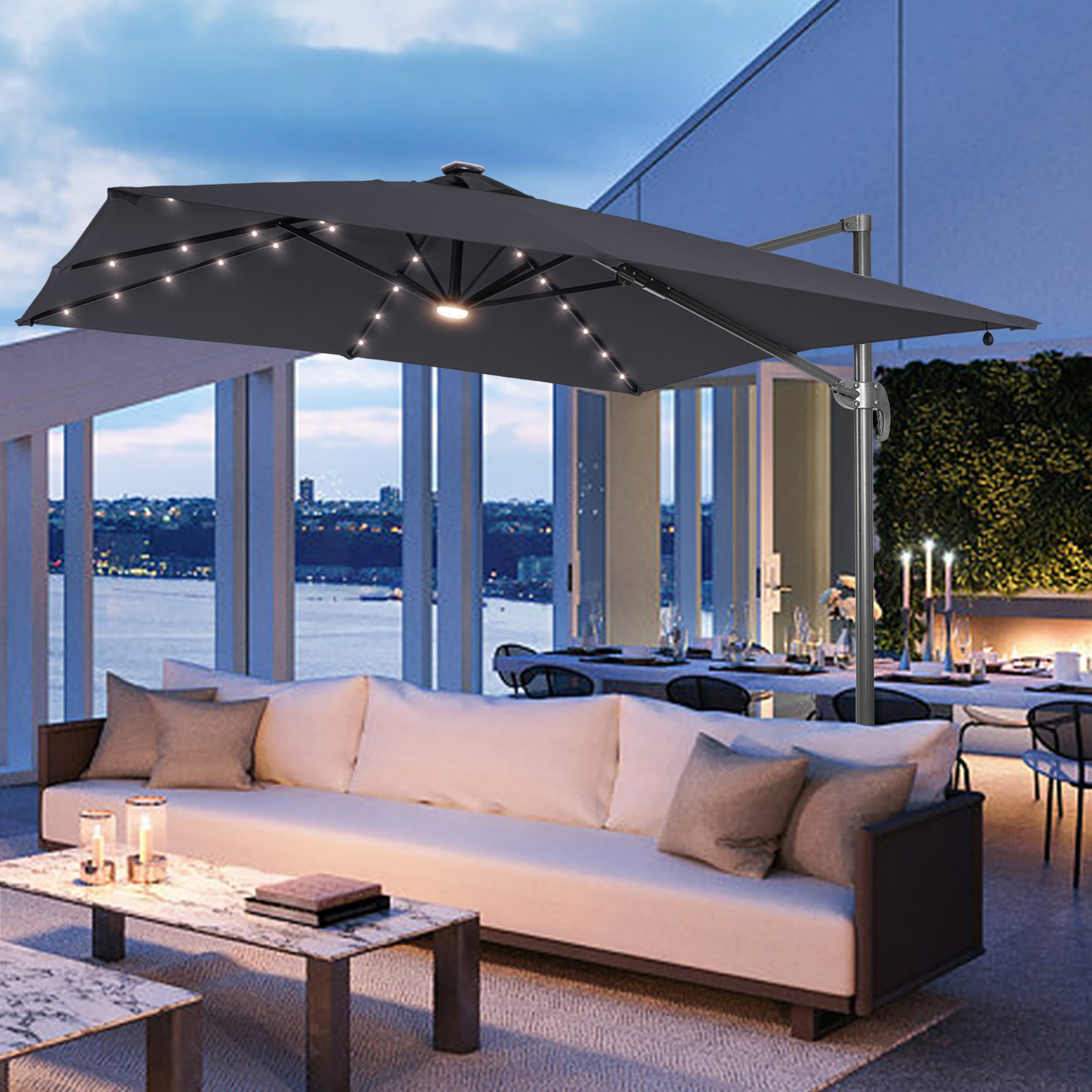 Arlmont & Co. Ruach 10x8' Rectangular Lighted Cantilever Umbrella | Wayfair