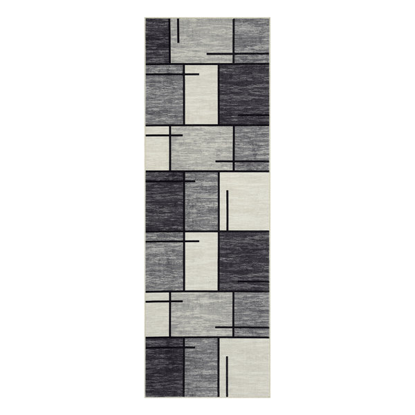 Wrought Studio Washable Low Pile Area Rug Modern Geometric Checkered ...