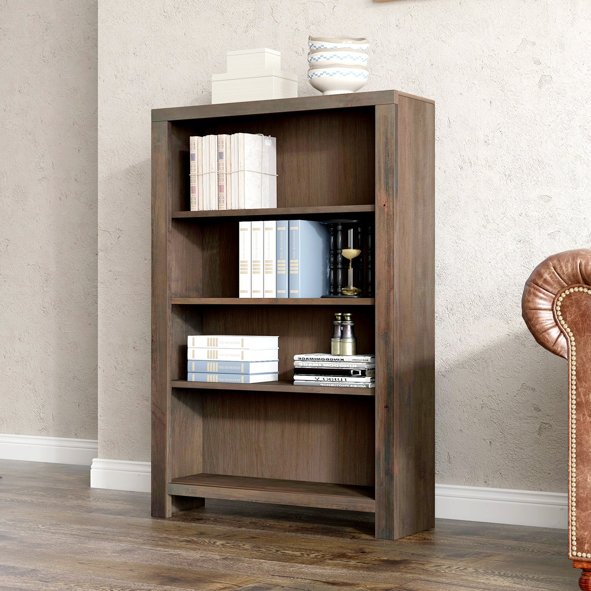 Hokku Designs High Bookcase, No Assembly Required, Barnwood Finish ...