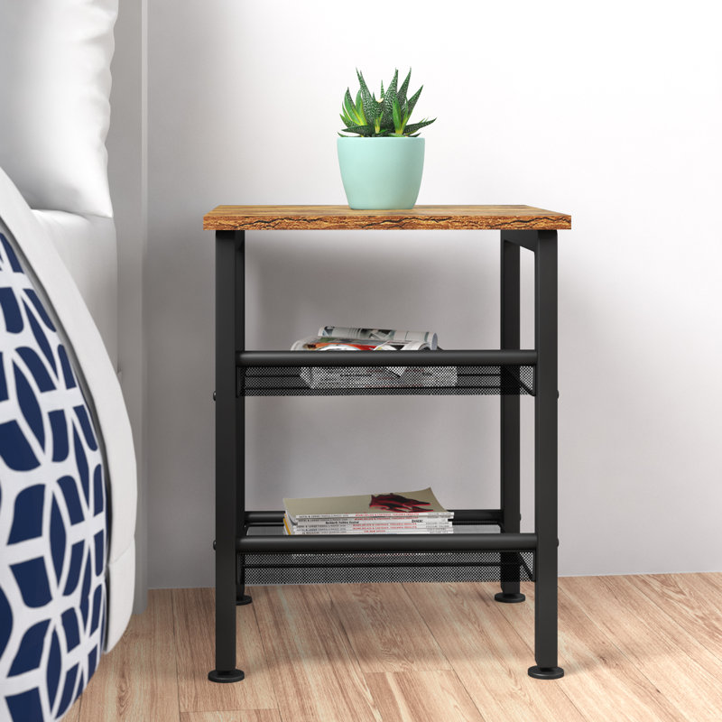 Steelside™ Borrero Iron Nightstand in Brown/Black & Reviews | Wayfair