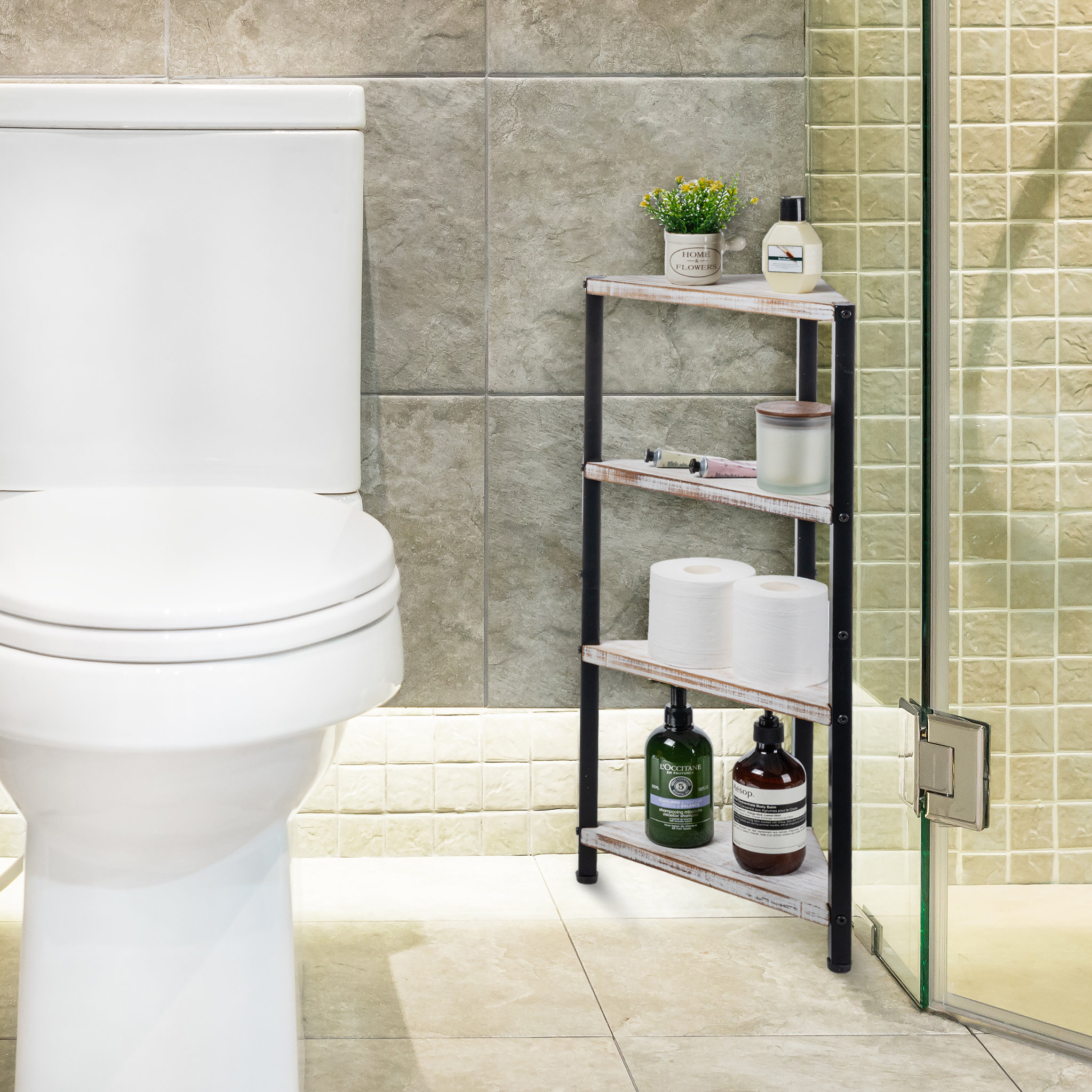 17 Stories Warsan 4-Tier Corner Bathroom Storage Shelves | Wayfair