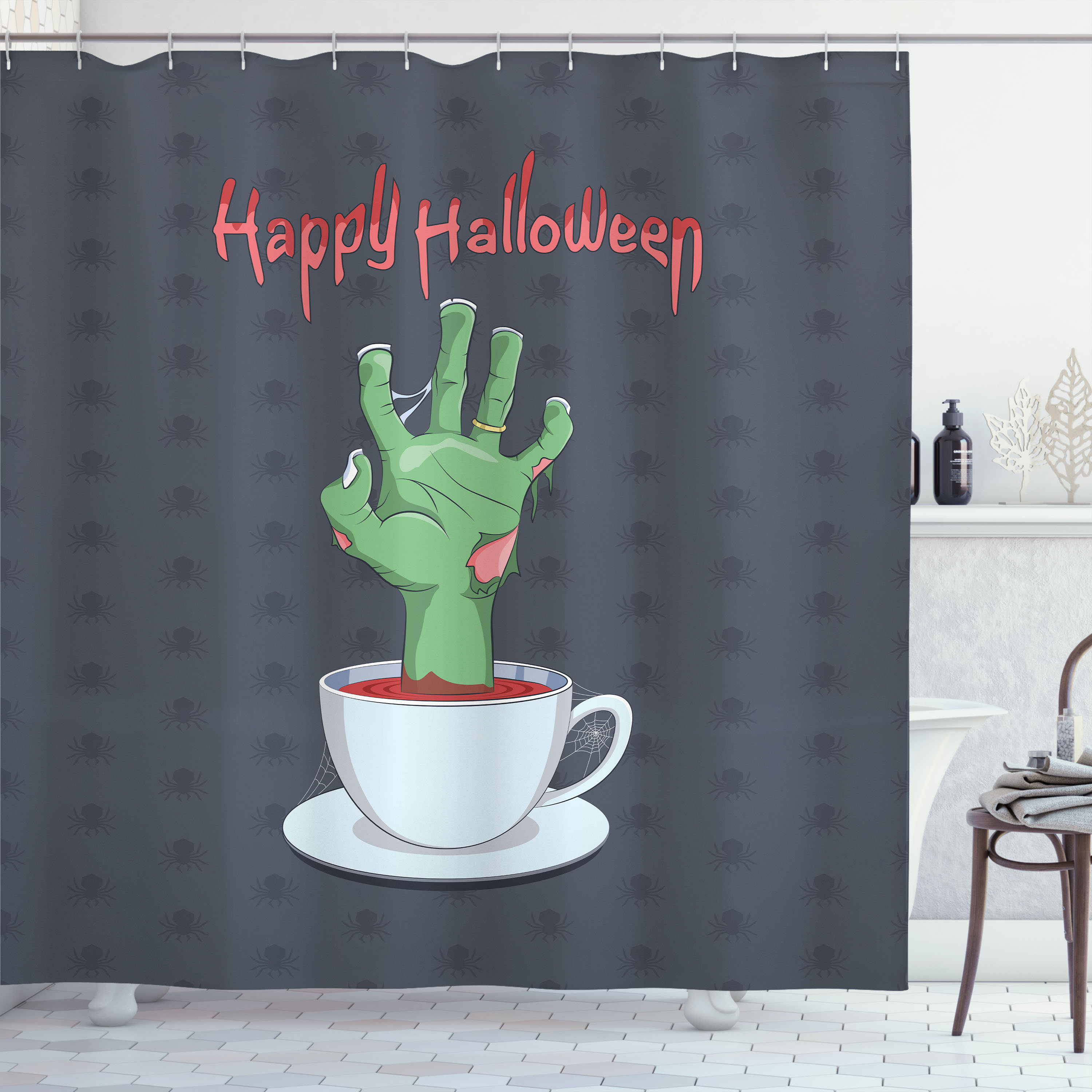 The Holiday Aisle® Halloween Shower Curtain Zombie Hand in Bloody Cup ...