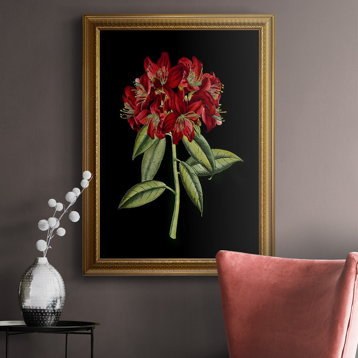 Red Barrel Studio Crimson Flowers On Black (A) II Premium Framed Canvas ...