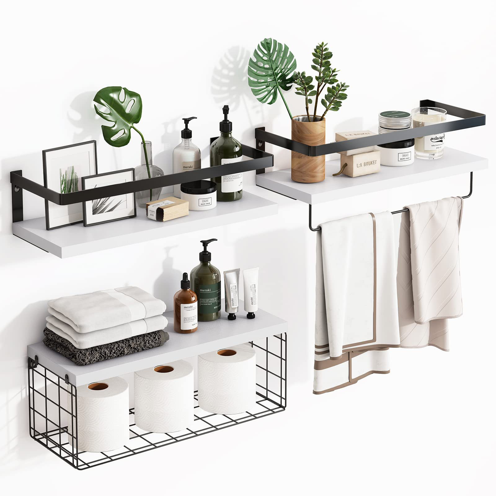 17 Stories Heleana 3 Piece Wood Floating Shelf with Towel Bar & Reviews ...