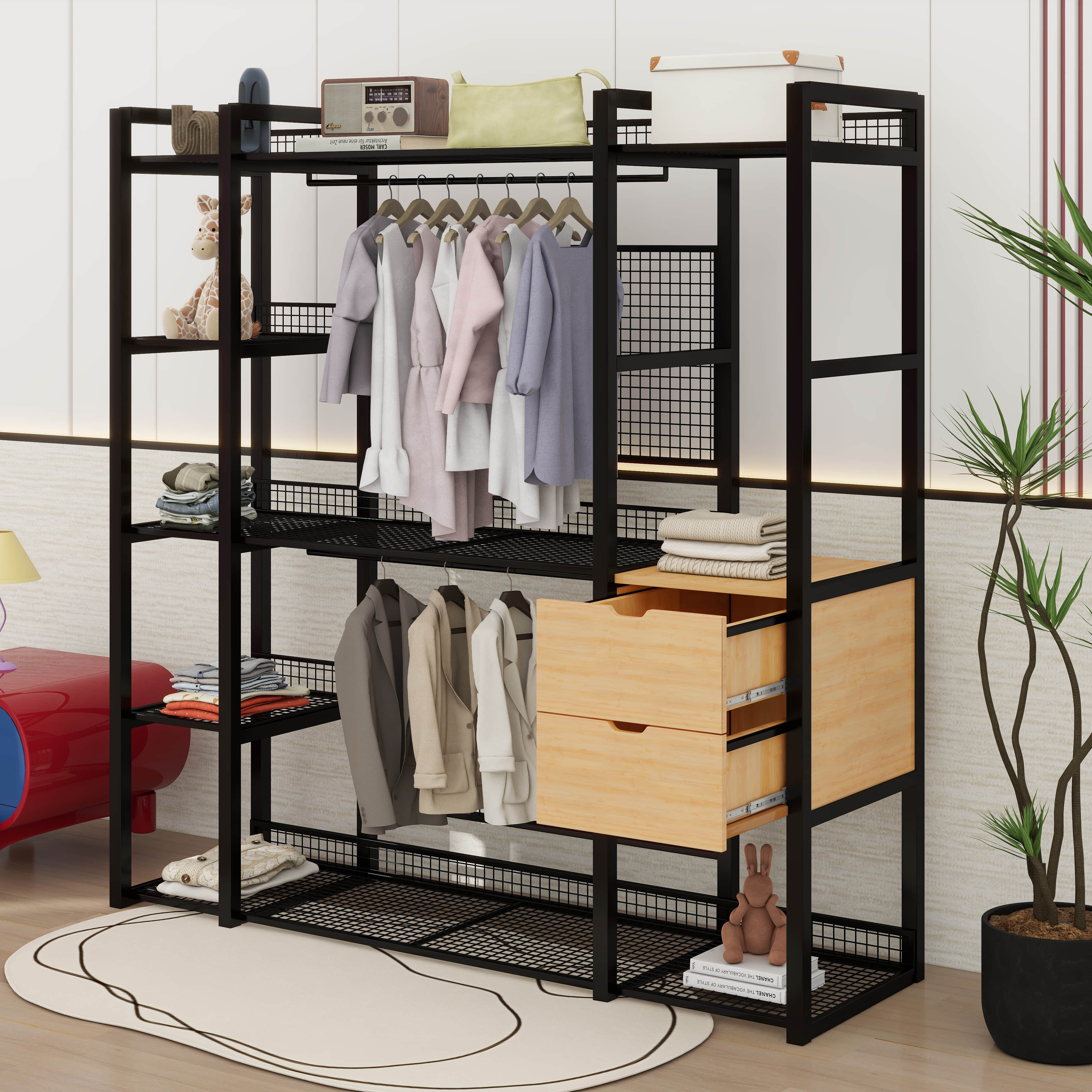 17 Stories Open-Style Wardrobe With Drawers And Modern Bedroom Storage ...