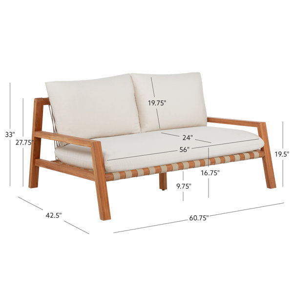 Joss & Main Charlotte Solid Teak Wood Slanted Rope Back Two-Seater Sofa ...