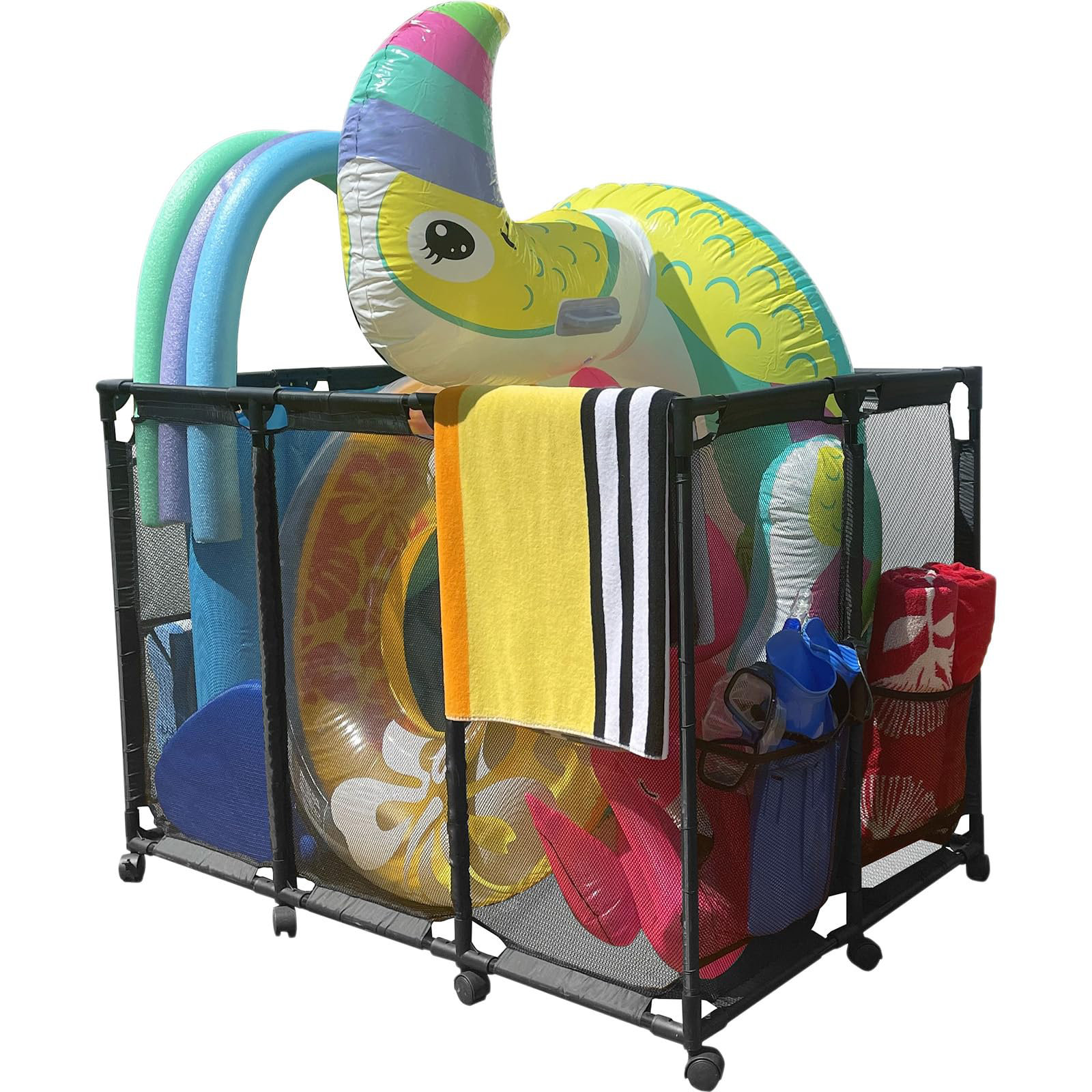 COAHAHA Extra Large Pool Storage Caddy With Wheels, Durable Metal Frame ...