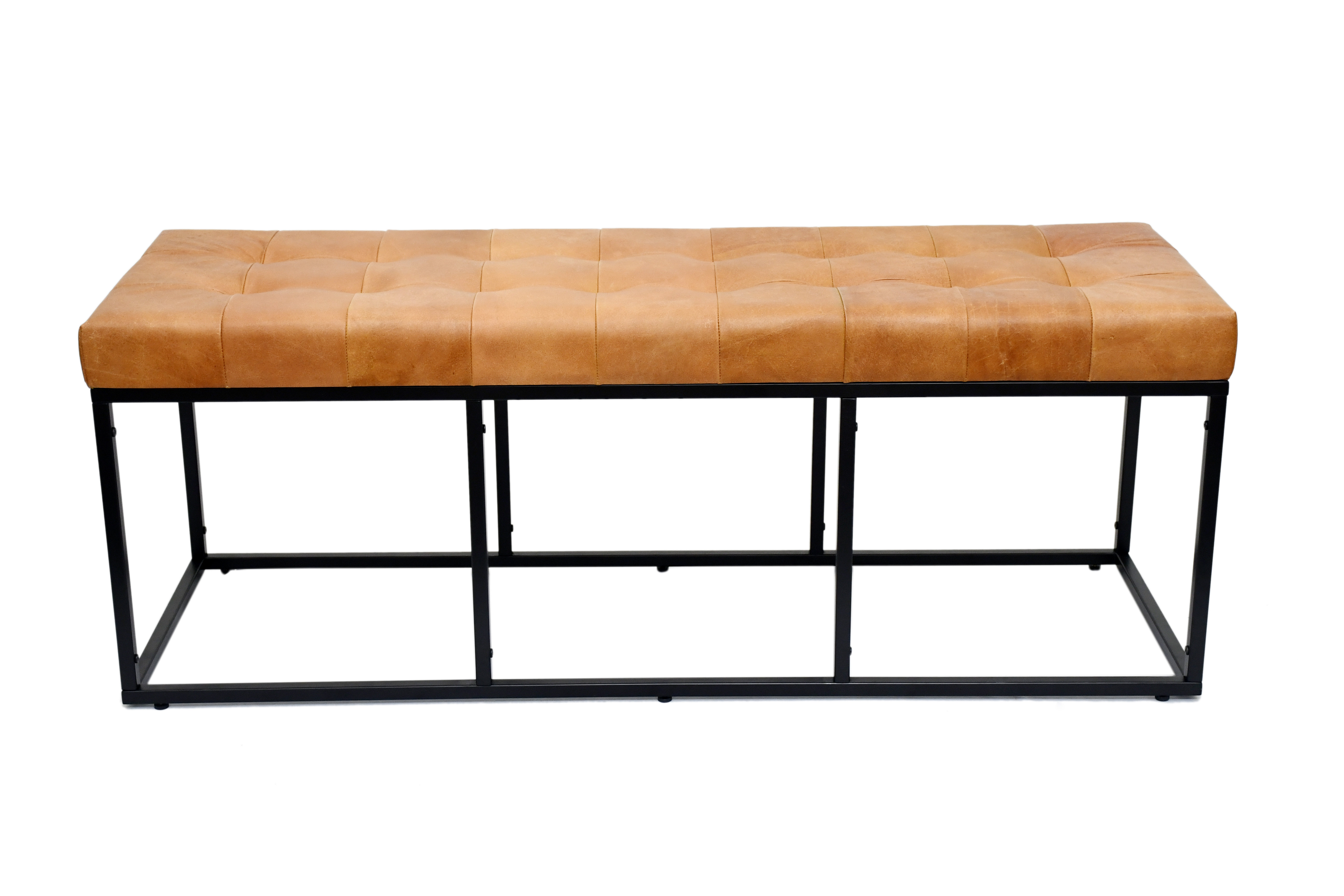 17 Stories Industrial Leather & Metal Frame Bench | Wayfair