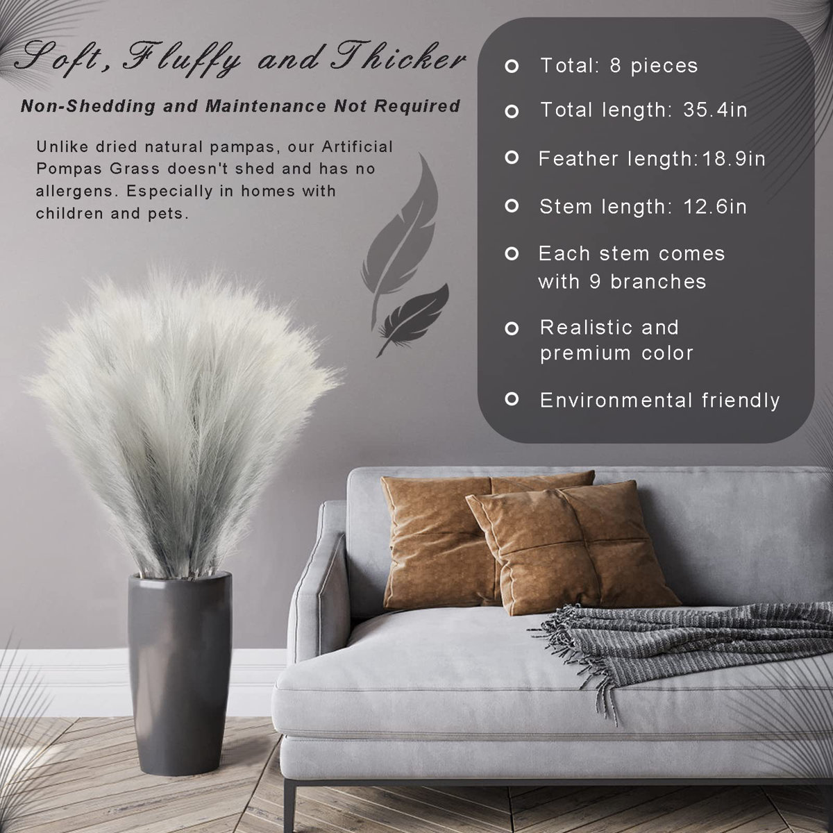 Dakota Fields 8Pcs 3FT Colorful Faux Pampas Grass For Boho Decor, Non ...