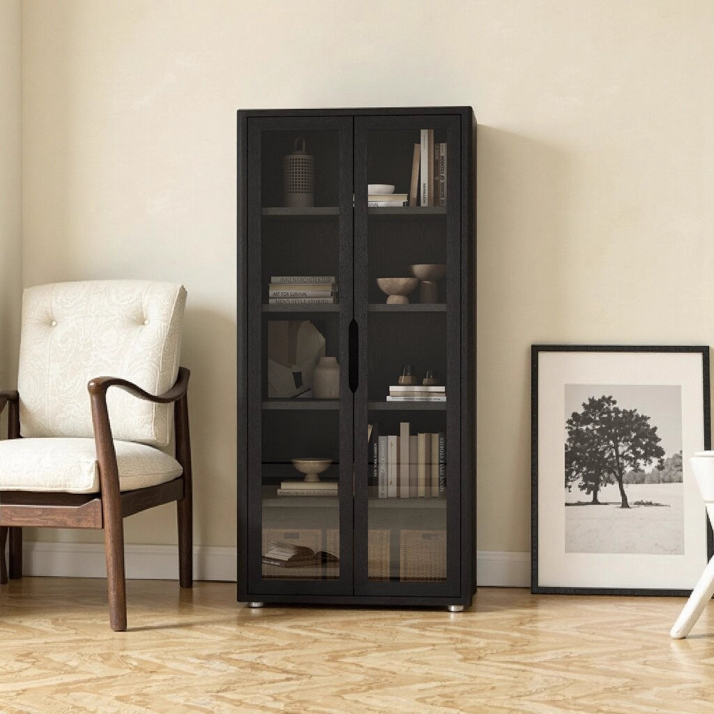 Hokku Designs Rivington 38" Modern Black Bookcase Cabinet with Soft ...