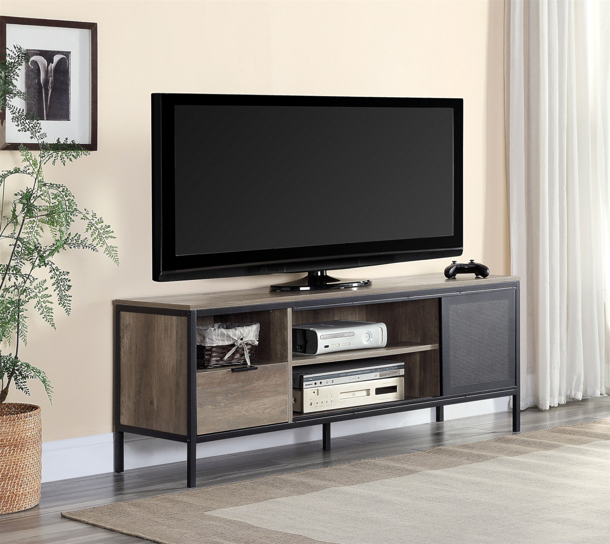 17 Stories Industrial-Style TV Stand With Storage And Modern Aesthetics ...