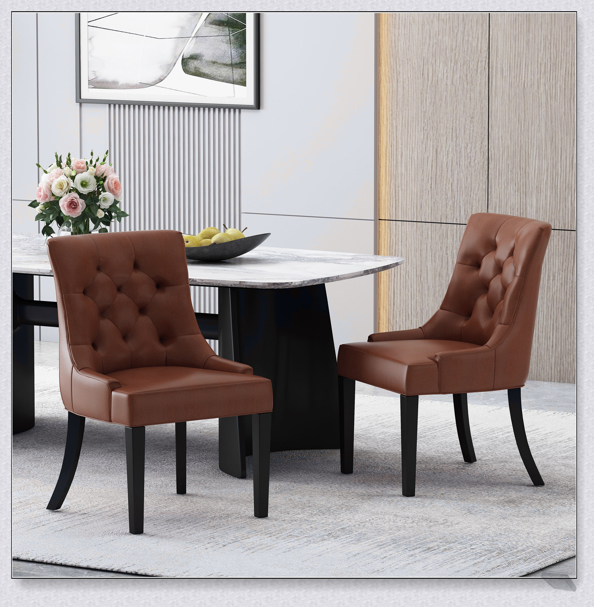 Red Barrel Studio CHENEY Dining Chairs Set of 2, Diamond-Tufted ...