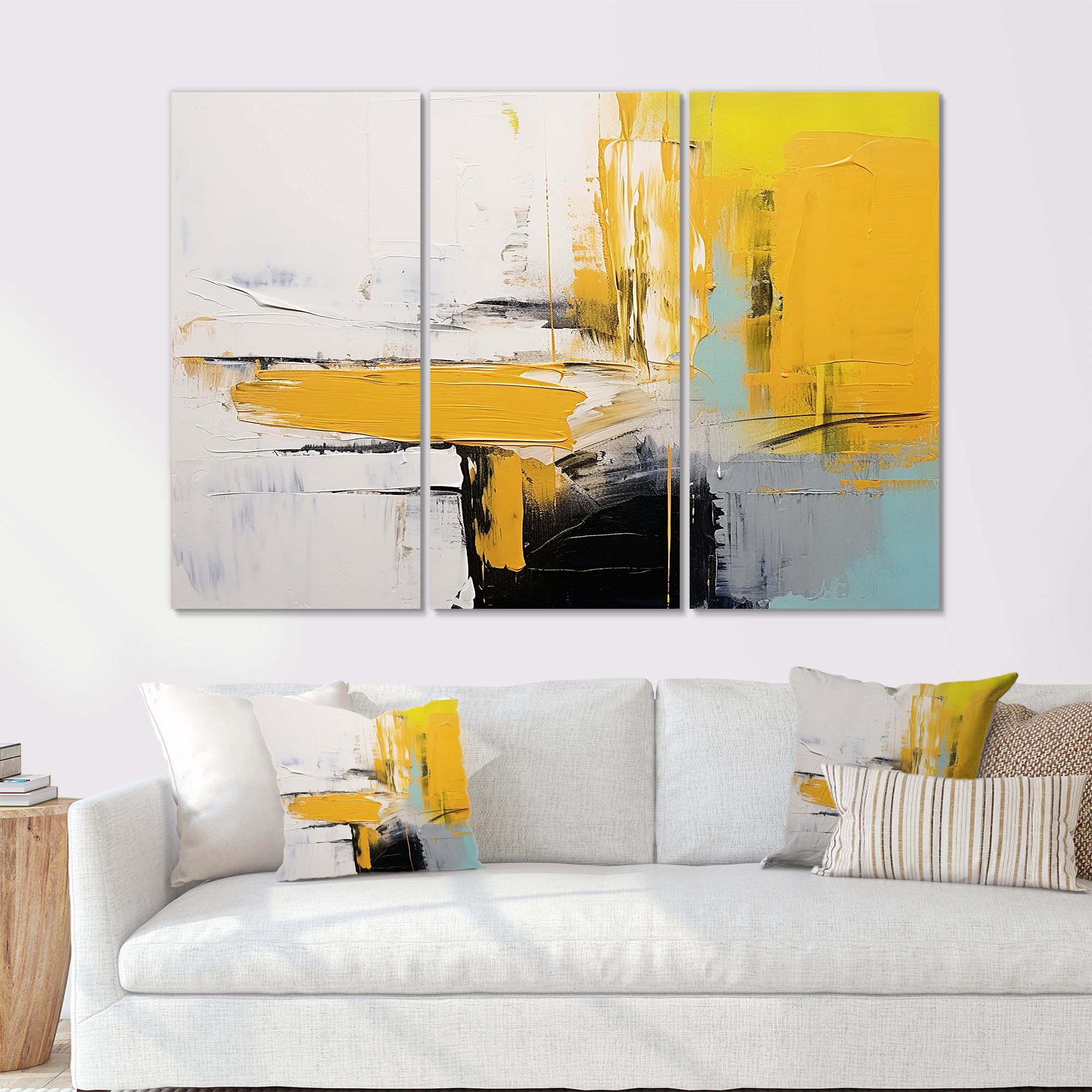 Design Art Veil Of Mustard Yellow - Abstract Wall Art Set | Wayfair