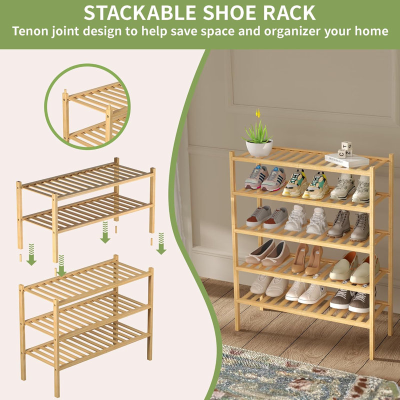 Rebrilliant 3-tier Bamboo Shoe Rack Natural | Wayfair