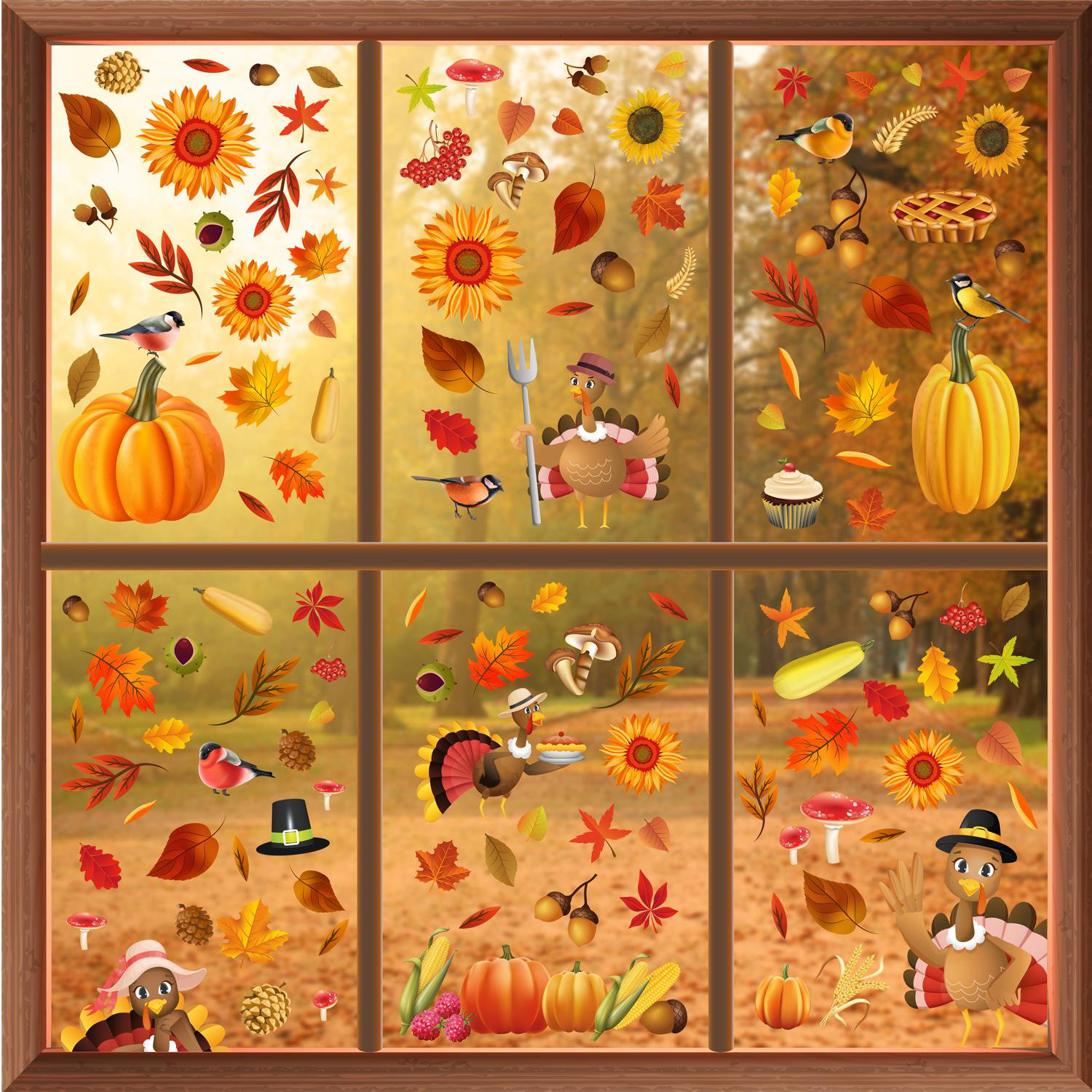 Walplus Clings Autumn Leaves with Thanksgiving Turkey Window Decal ...
