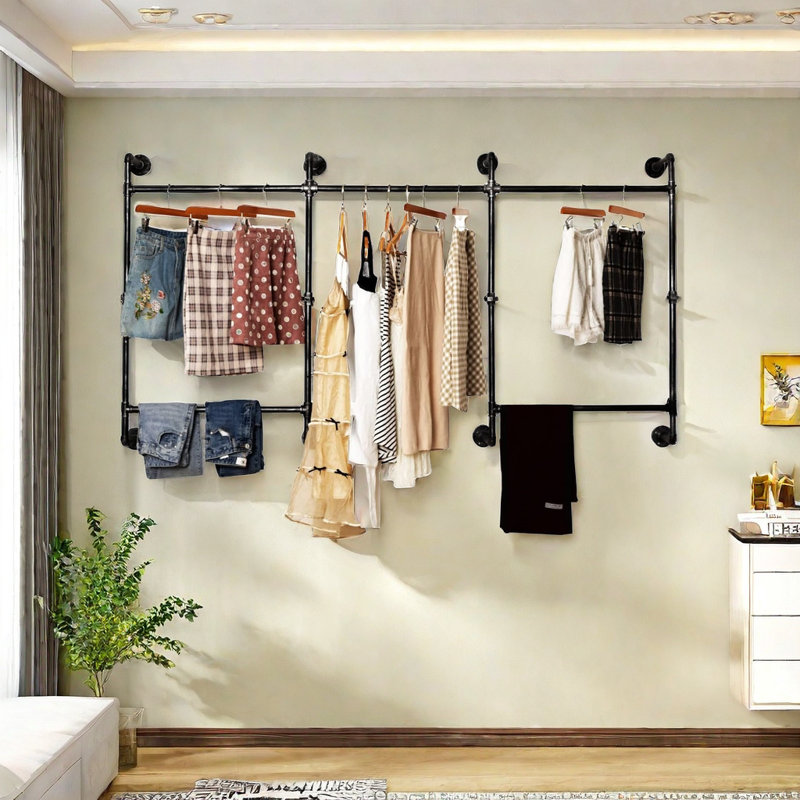 Williston Forge Kathlina 82.7'' Iron Wall Mounted Clothes Rack | Wayfair