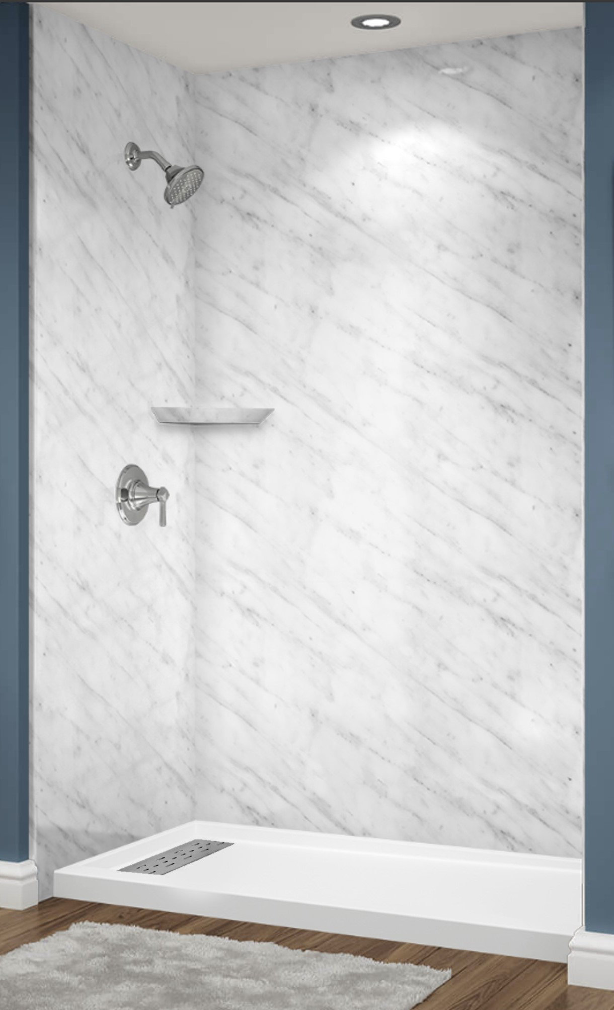 Avora Bath Carrara Marble Acrylic Alcove Shower System 60"W x 36"D x 96 ...