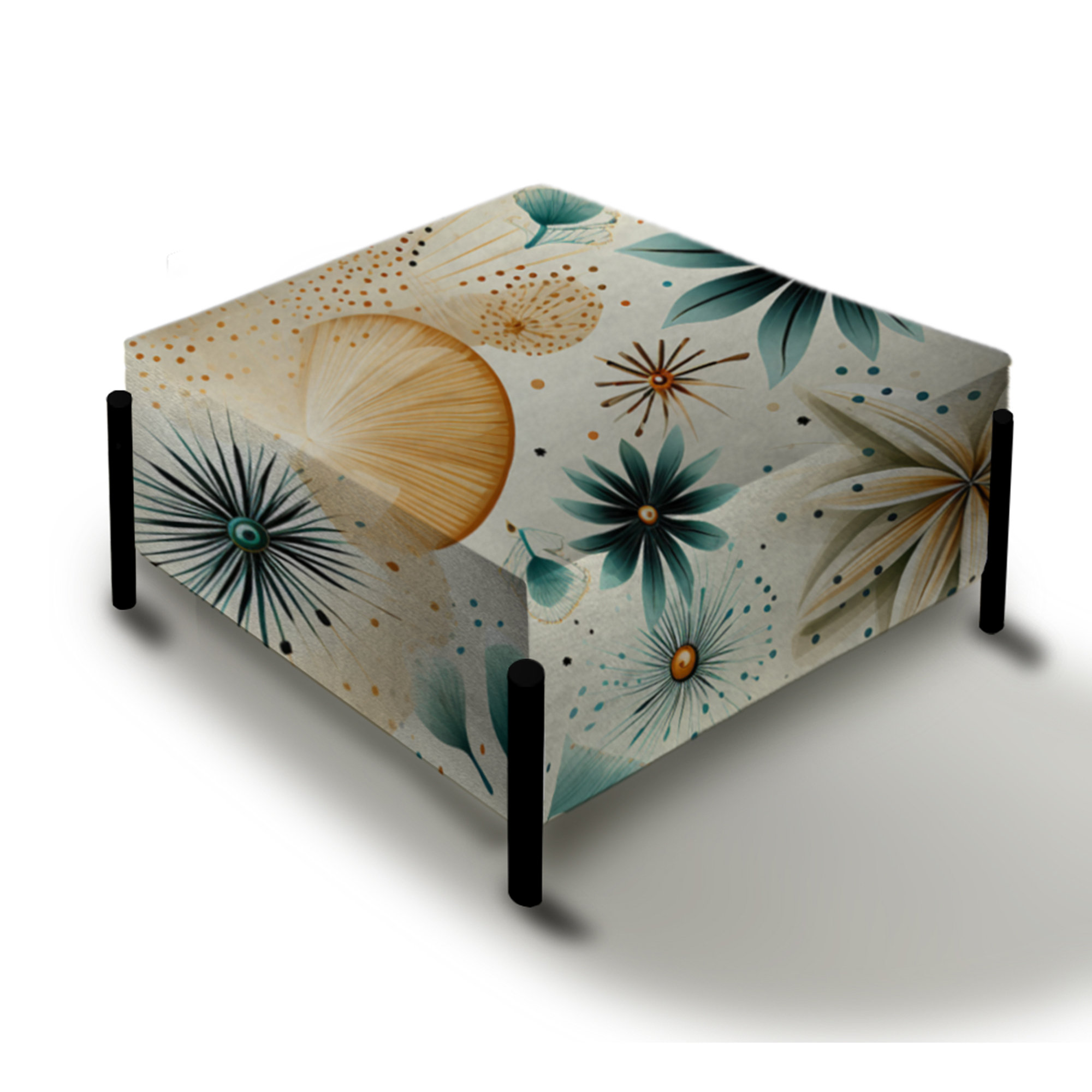 Design Art Coastal Neutrals Boho Collage - Coastal Large Square Ottoman ...