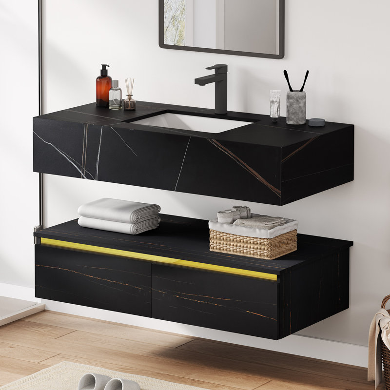 Mercer41 Parthina Mercer41 40'' Wall Mounted Bathroom Vanity With Stone ...