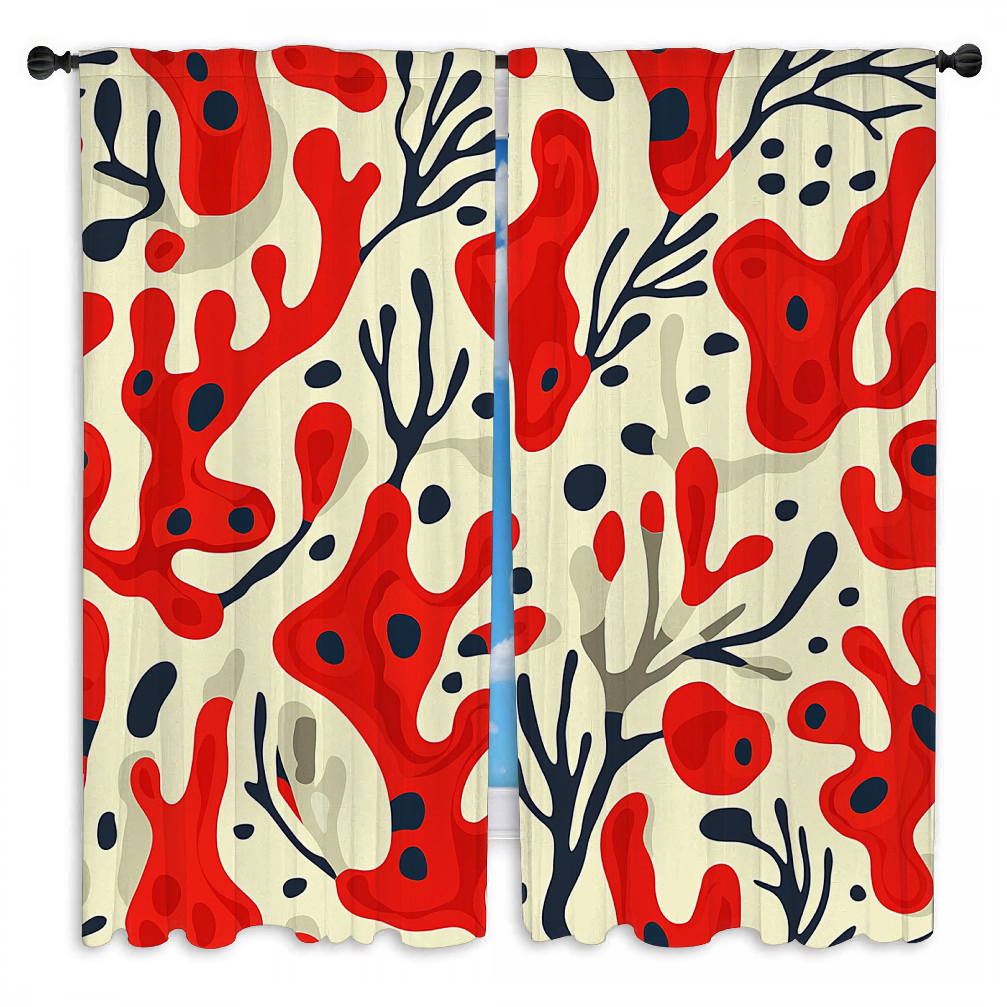 Hokku Designs Colorful Coral Window Curtains Marine Eclectic Drapes - 2 ...