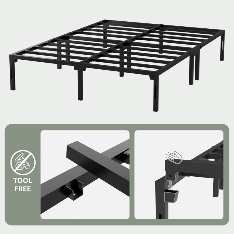 Ebern Designs 14" Black Tool Free Steel Bedframe Easy Assemble Platform ...