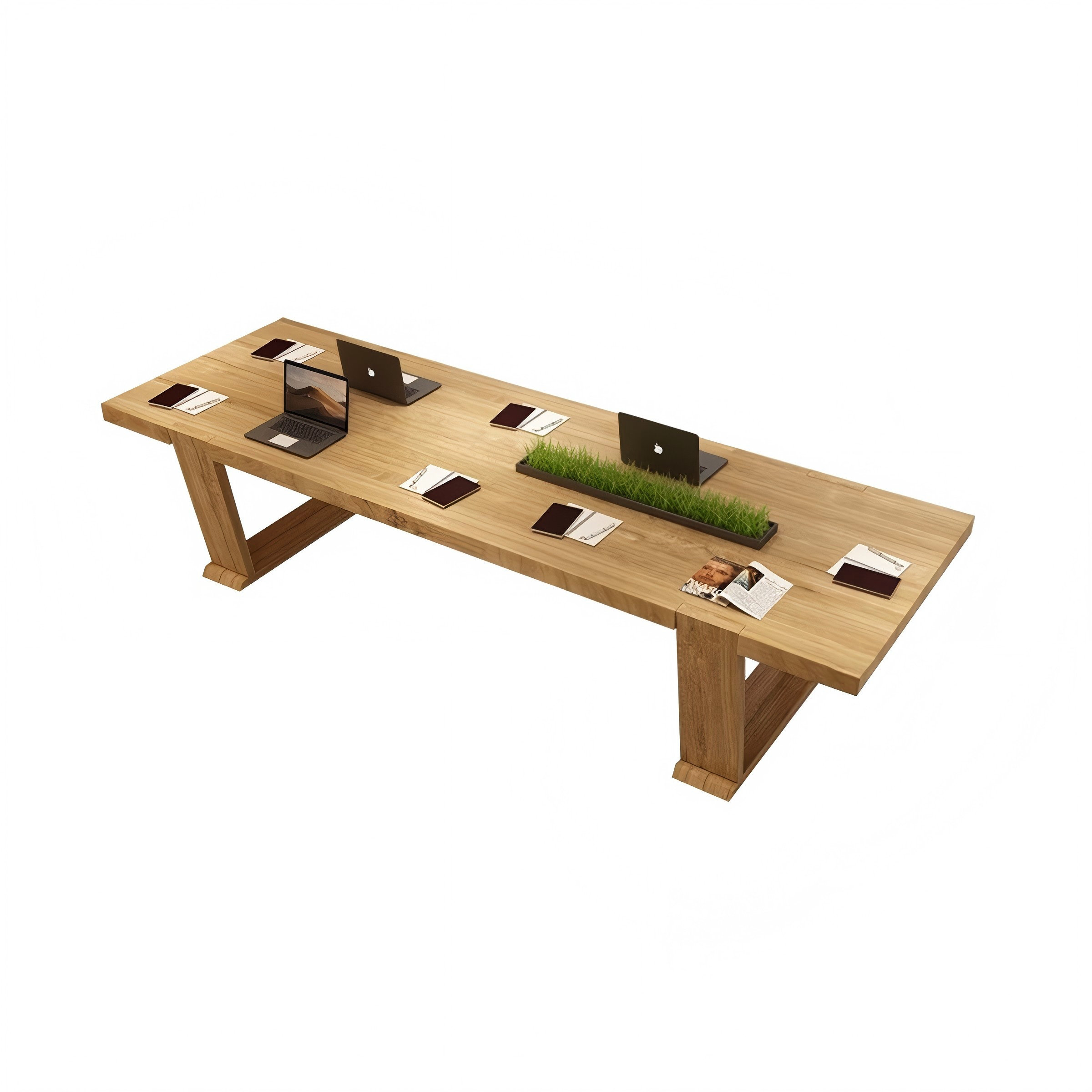 Latitude Run® Minimalist Natural Solid Wood Rectangular Conference ...