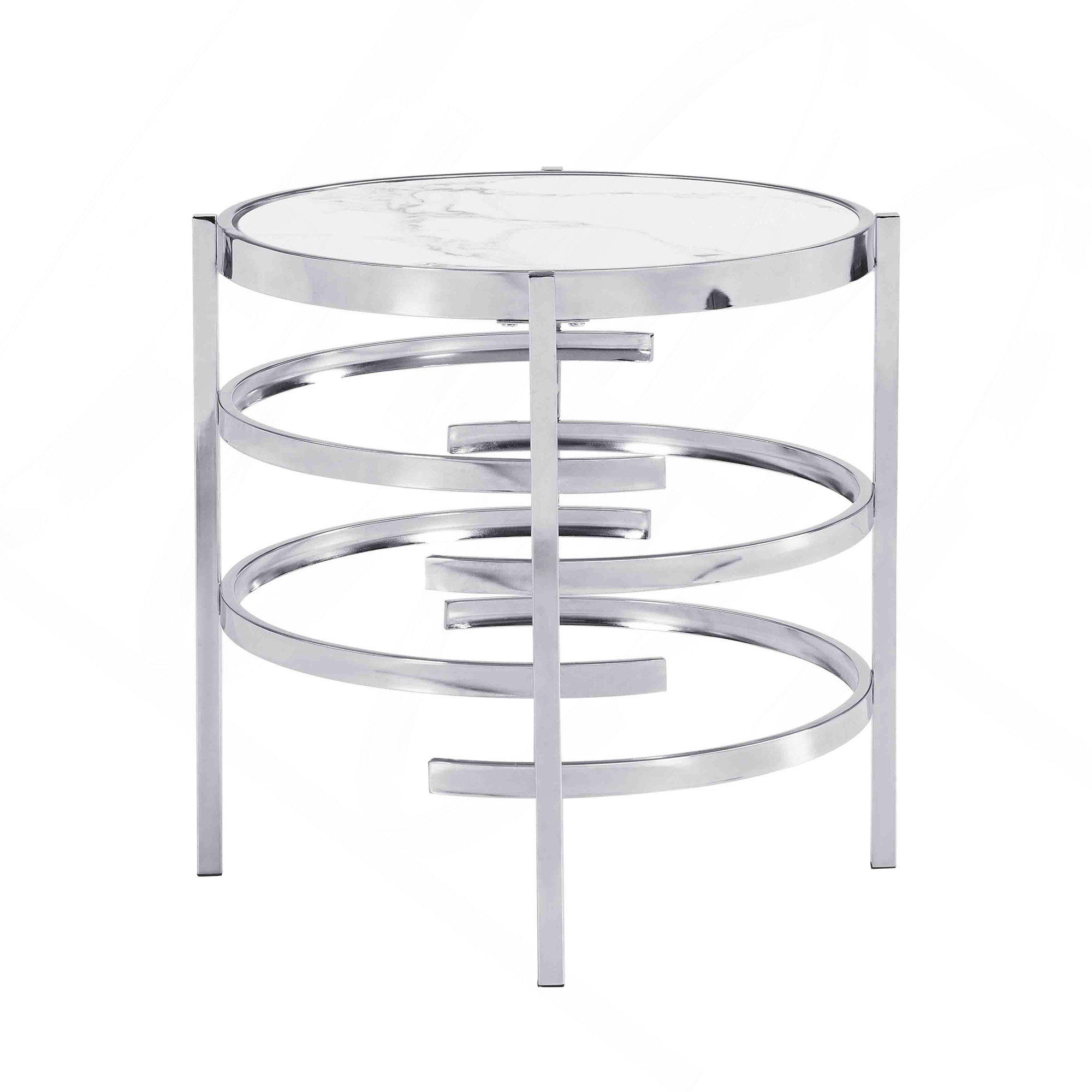 Wrought Studio™ Modern Round End Table With Sintered Stone Top, Chrome ...