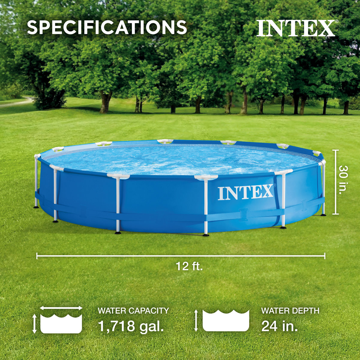 Intex Round Metal Frame Outdoor Backyard Above Ground Swimming Pool ...
