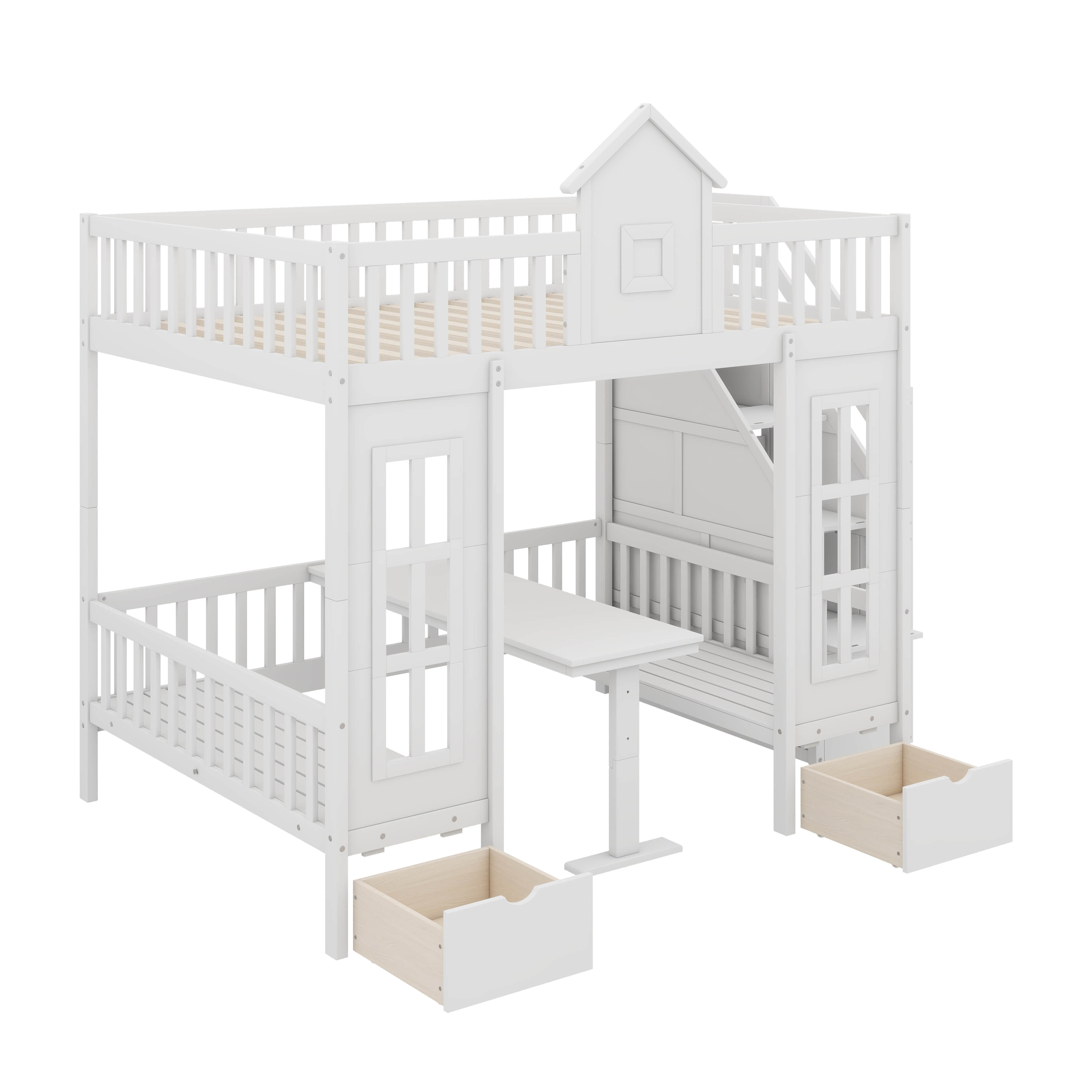 Harriet Bee Full-Over-Full Convertible Bunk Bed With Transformable ...