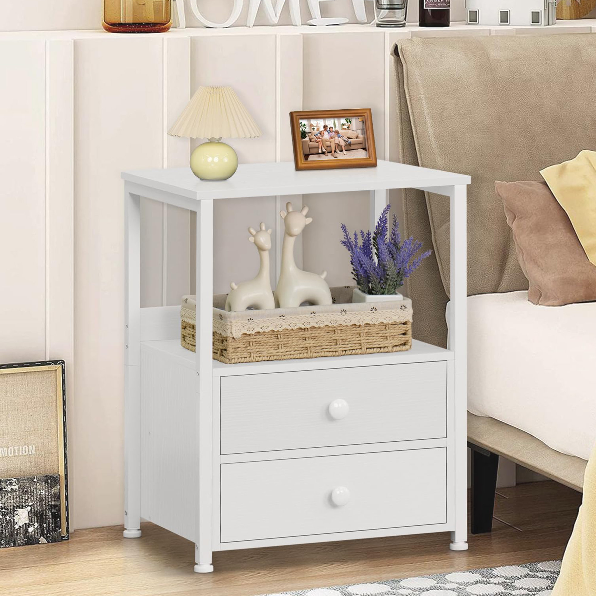 Ebern Designs Nightstand, Industrial Bed Side Table With 2 Drawers ...