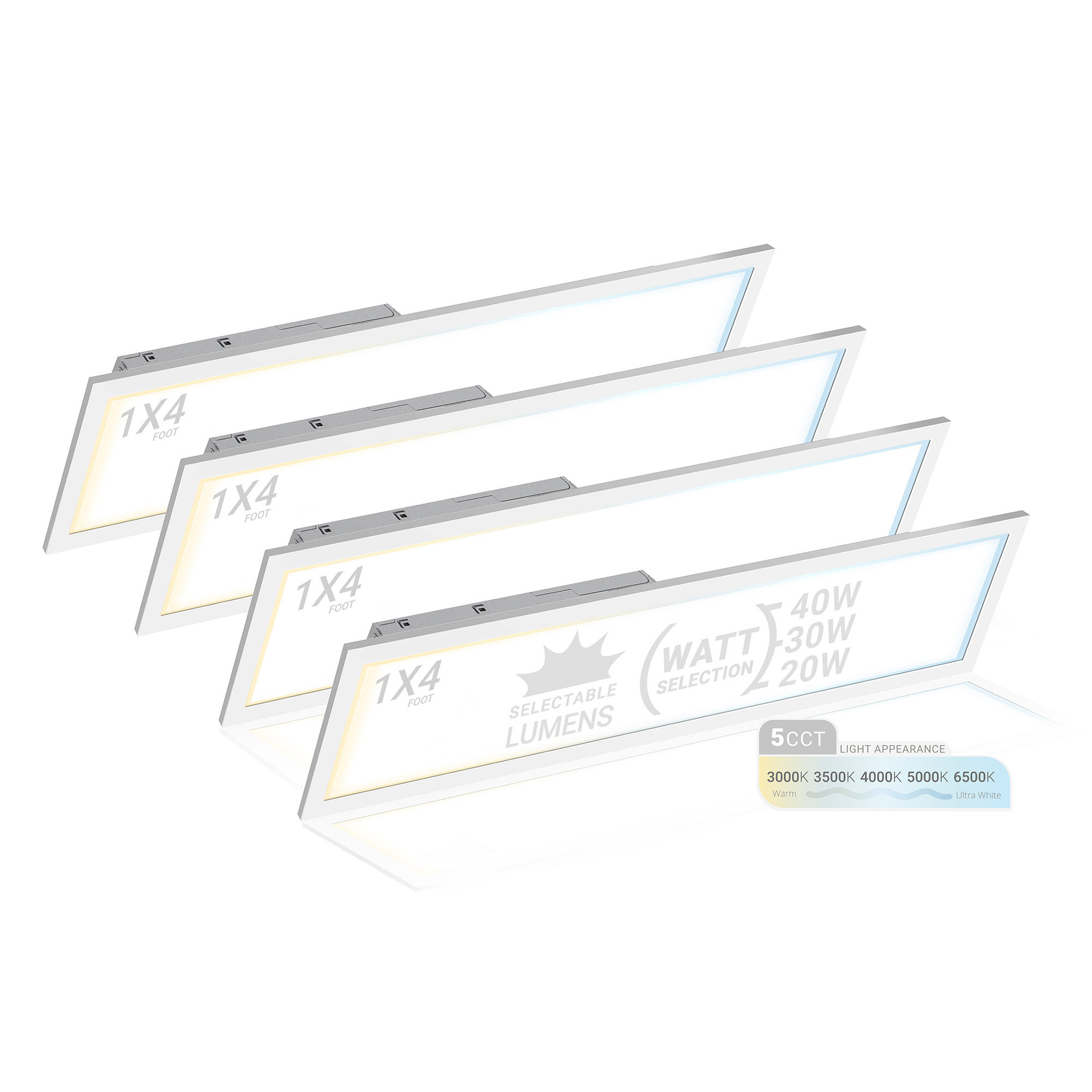 NUWATT 4 Pack 1x4 LED Drop Ceiling Flat Panel Troffer Light, Wattage ...