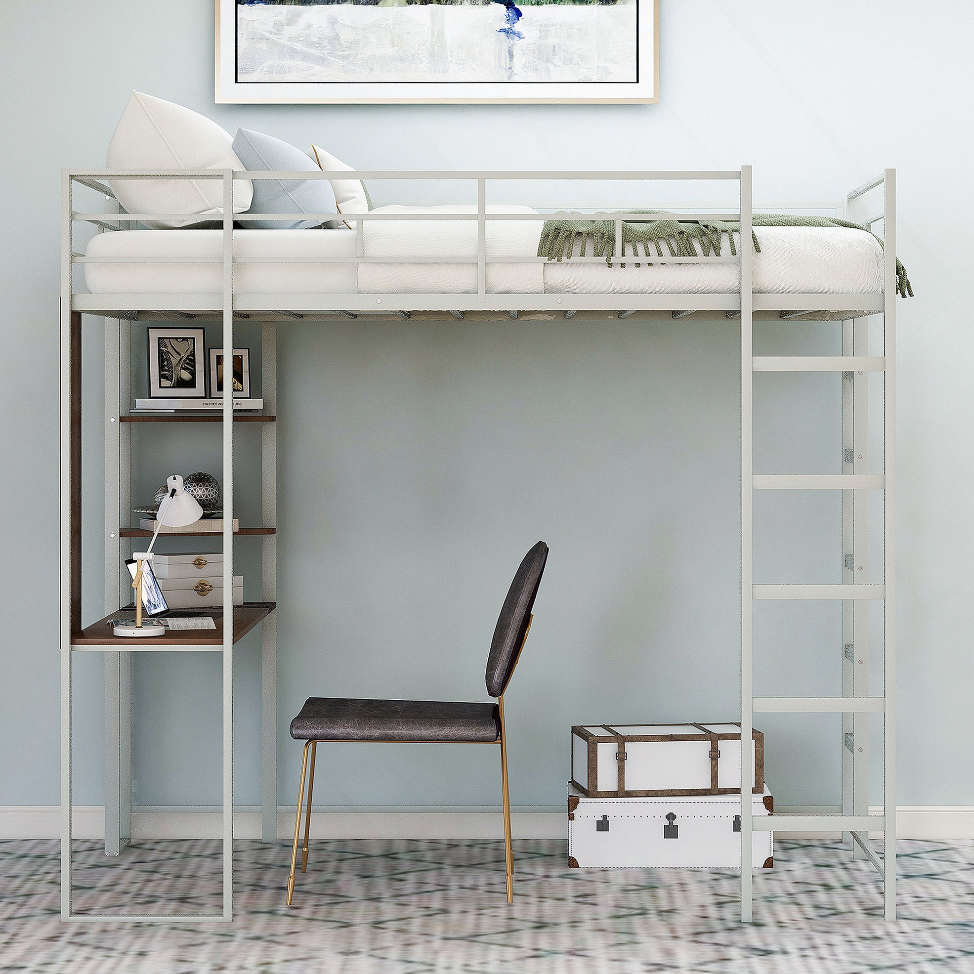 17 Stories Cianchette Metal Loft Bed With Shelves And One Desk ,Old SKU ...