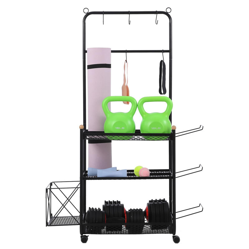 Rebrilliant 3 Tier Yoga Mat Storage Rack With Ball Cage | Wayfair
