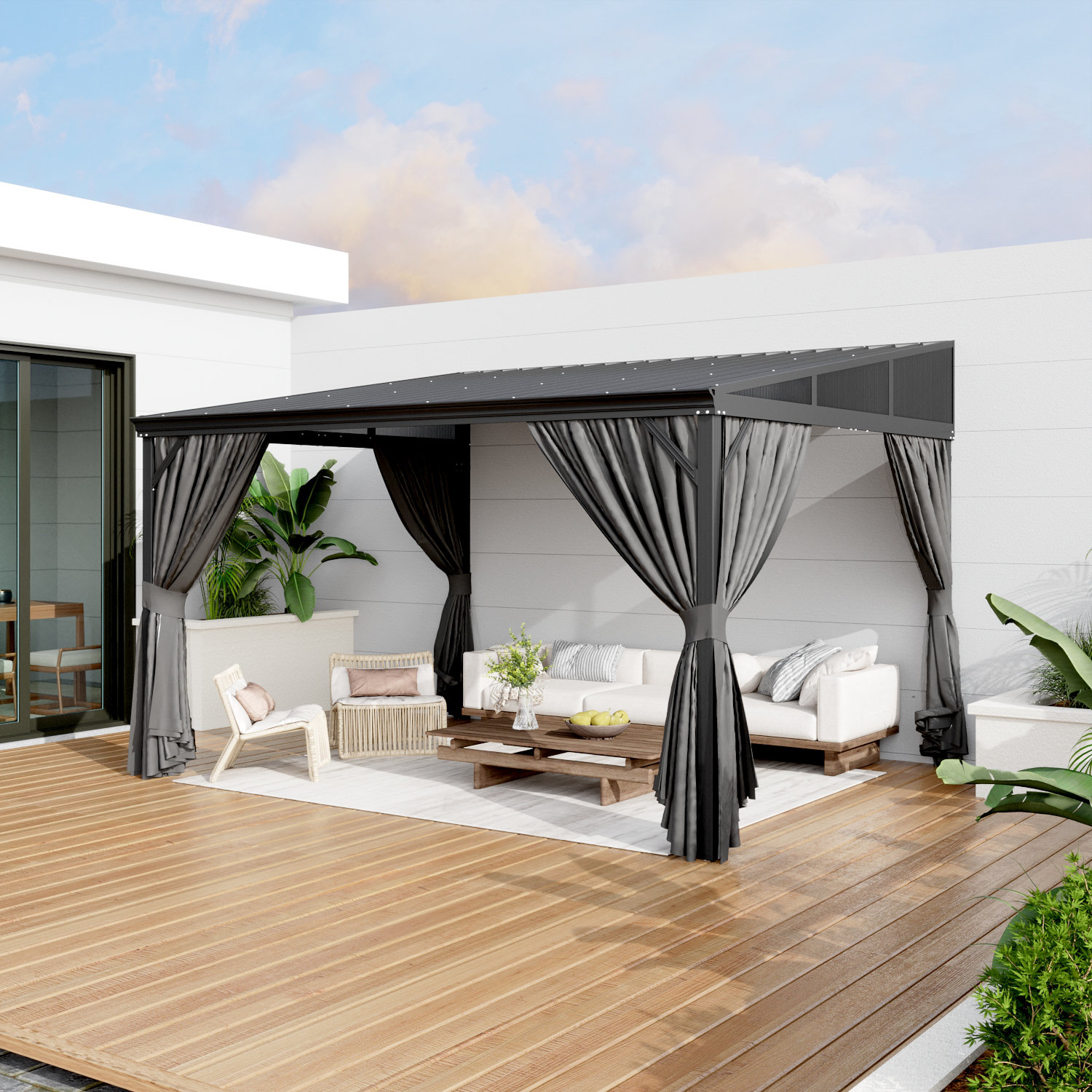 BKB365 Patio Gazebo Lean To Wall Mounted Pergola With Sloping ...