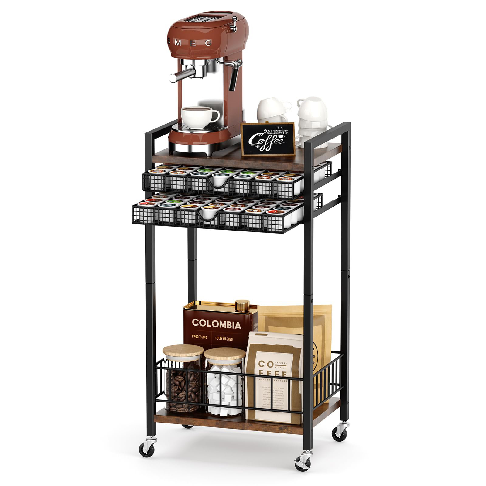 HUDSON & ASHTON LLC Coffee Bar Mobile Cart, Coffee Bag Storage Drawer ...