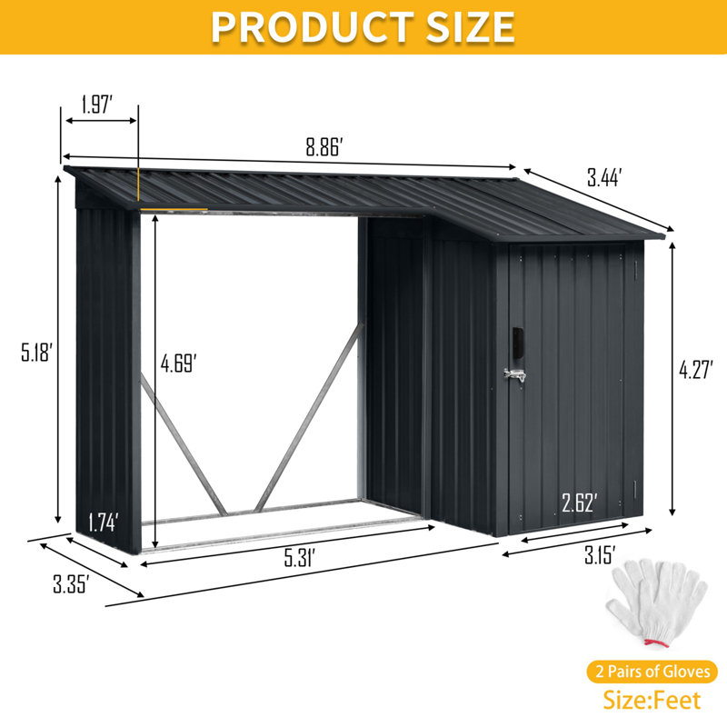 17 Stories Outdoor Steel Firewood Rack and Metal Storage Shed | Wayfair