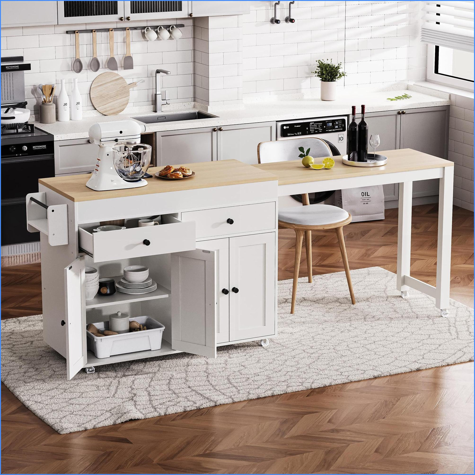 Latitude Run® Kitchen Island with Extendable Dining Table, Rolling ...