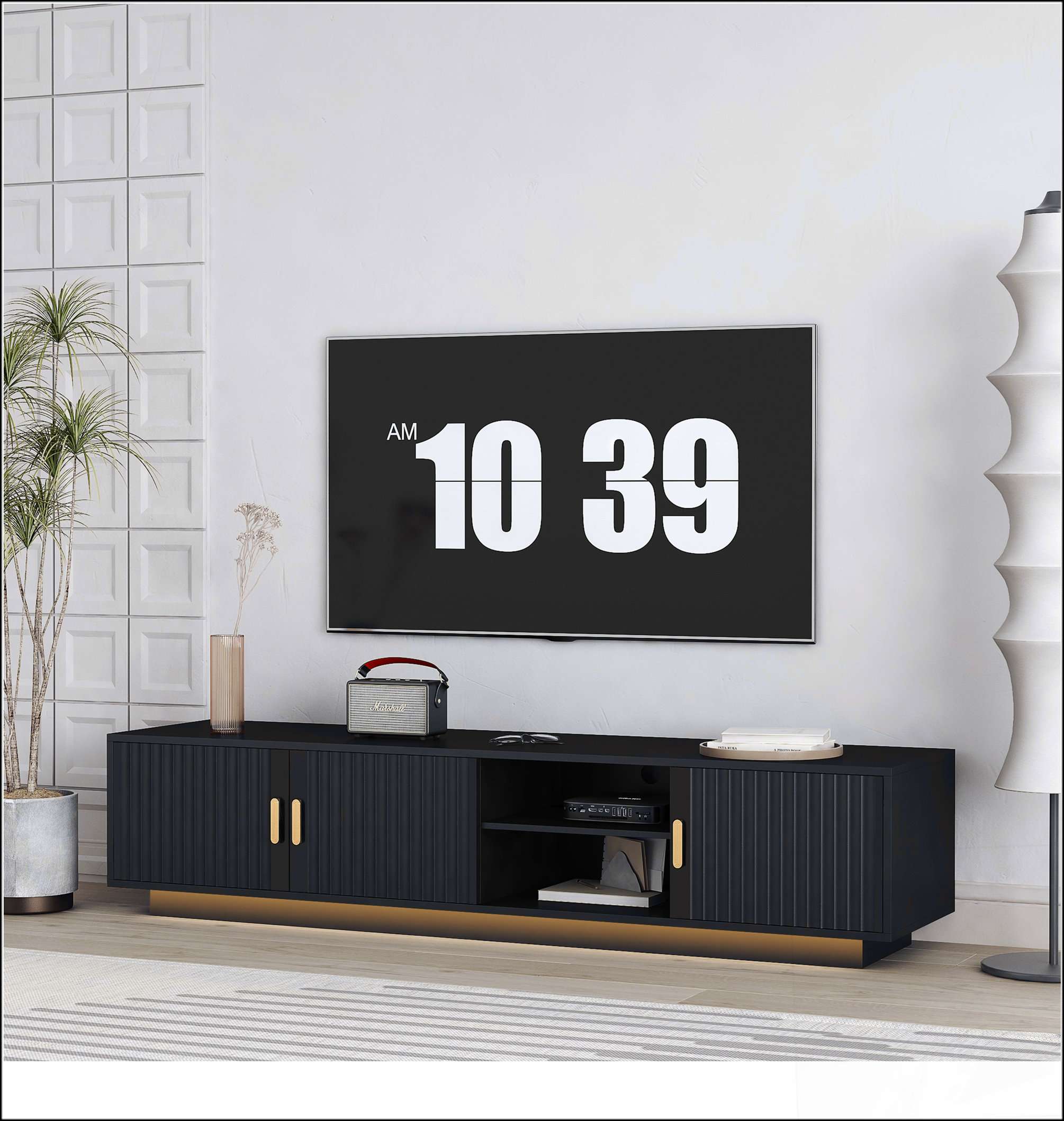 Wrought Studio™ Mid Century Modern TV Stand with LED Lights for 80 Inch ...