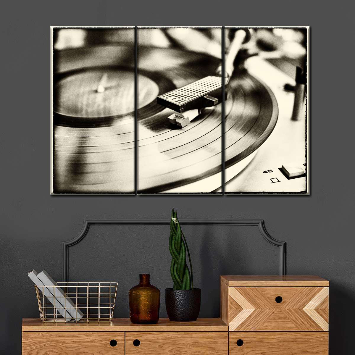 Ebern Designs " Record Player Border " 3 - Pieces on Canvas | Wayfair