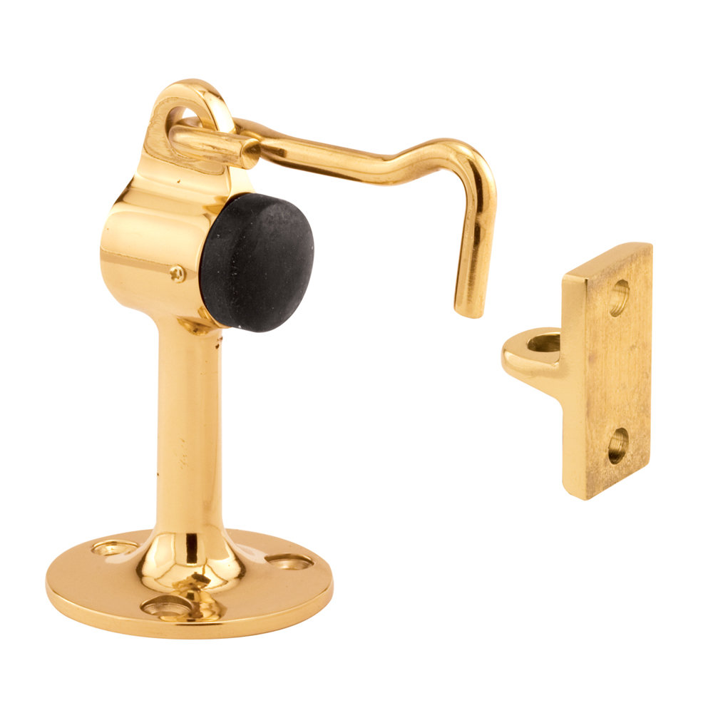 Prime-Line 3-3/8 in. Polished, Solid Brass, Door Stop with Holder ...