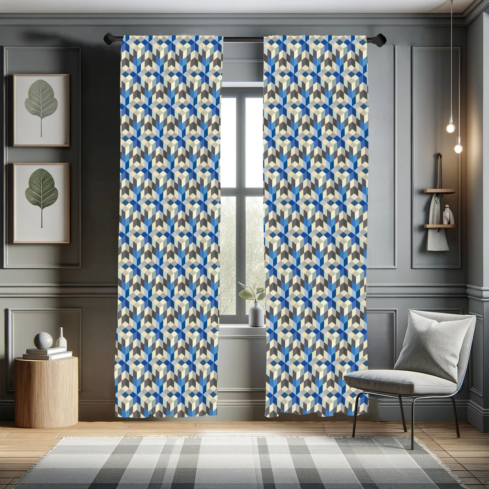 Wrought Studio™ Abstract Curtains, 3D Cube Modern Art | Wayfair