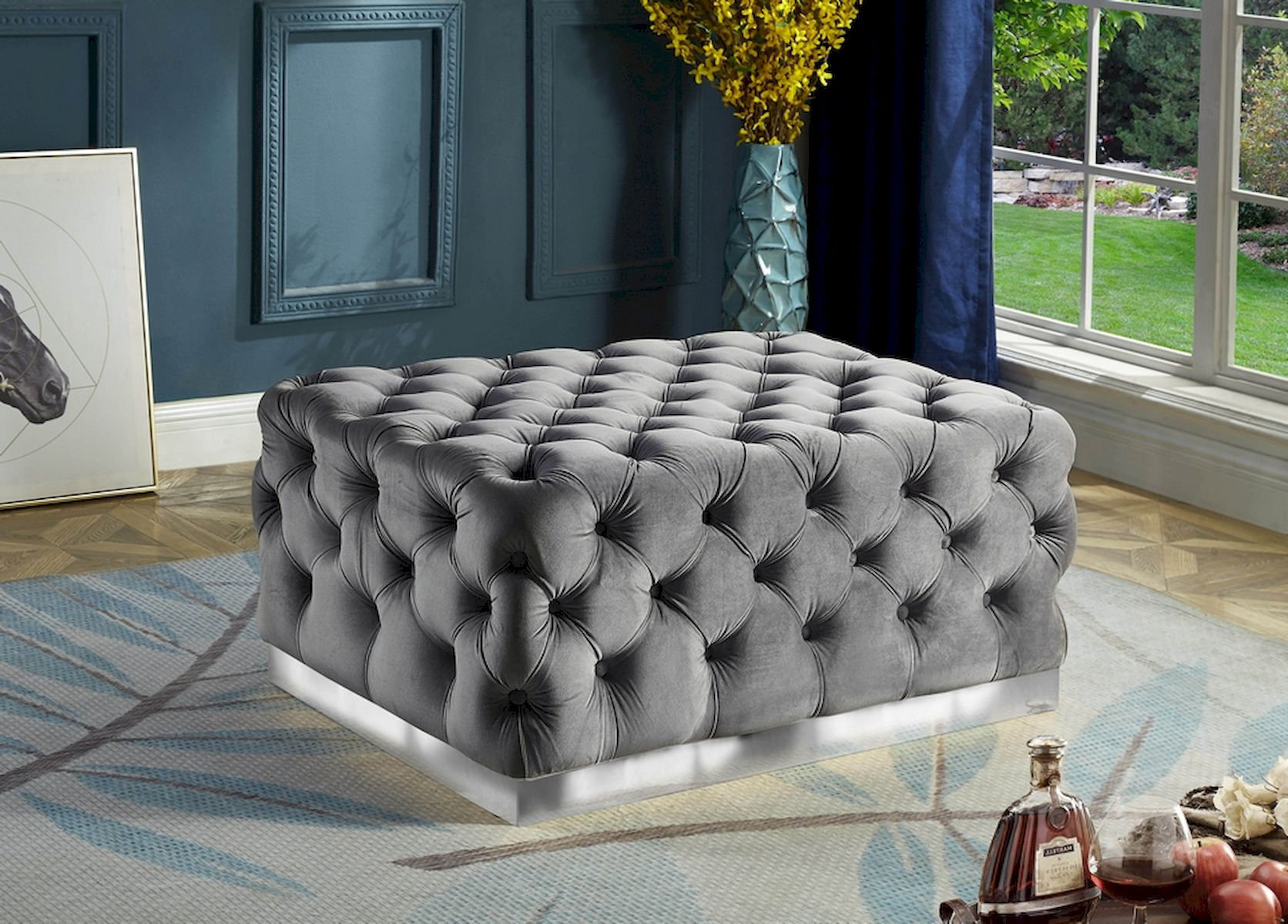 Rosdorf Park Gray Velvet With Deep Tufting Ottoman | Wayfair