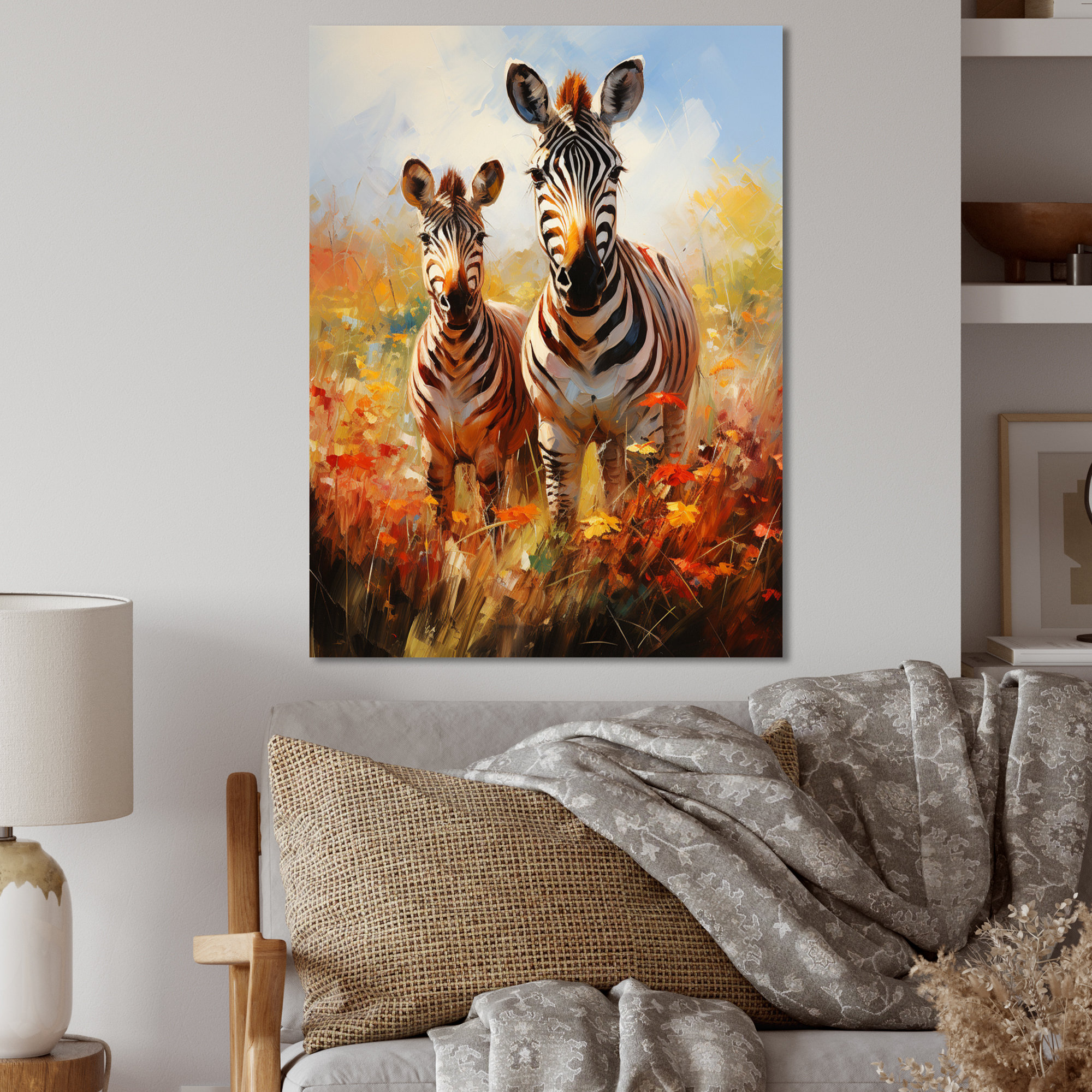 Bungalow Rose Zebra Impressionist Zebras This II - Animals Metal Wall ...