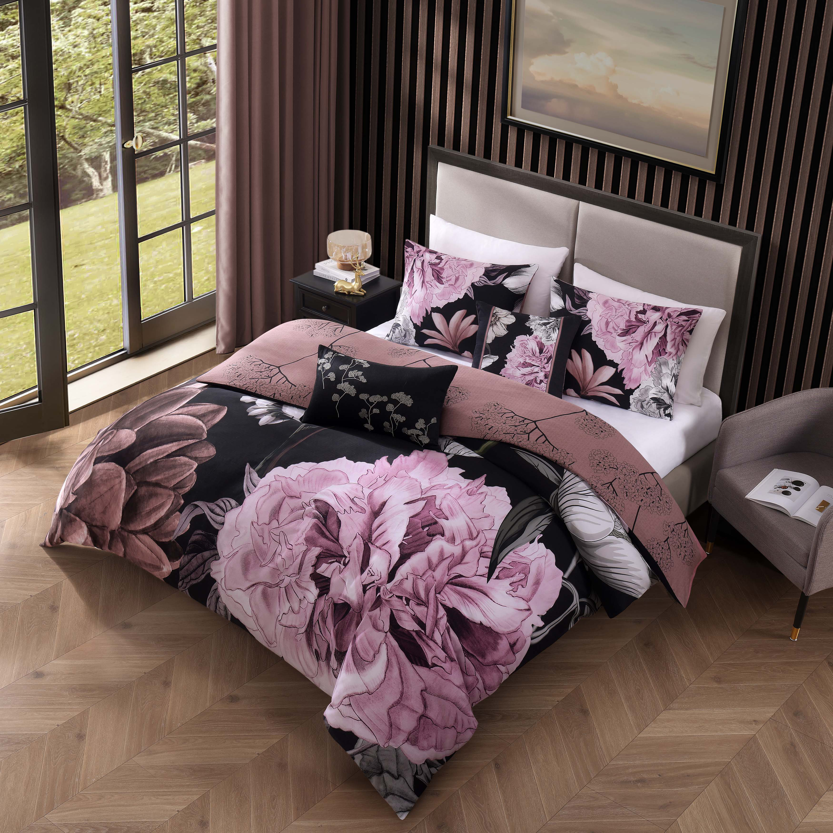 BeBeJan Bebejan Midnight Meadow 200 Thread Count 100% Cotton Sateen 5-Piece Reversible Comforter ...