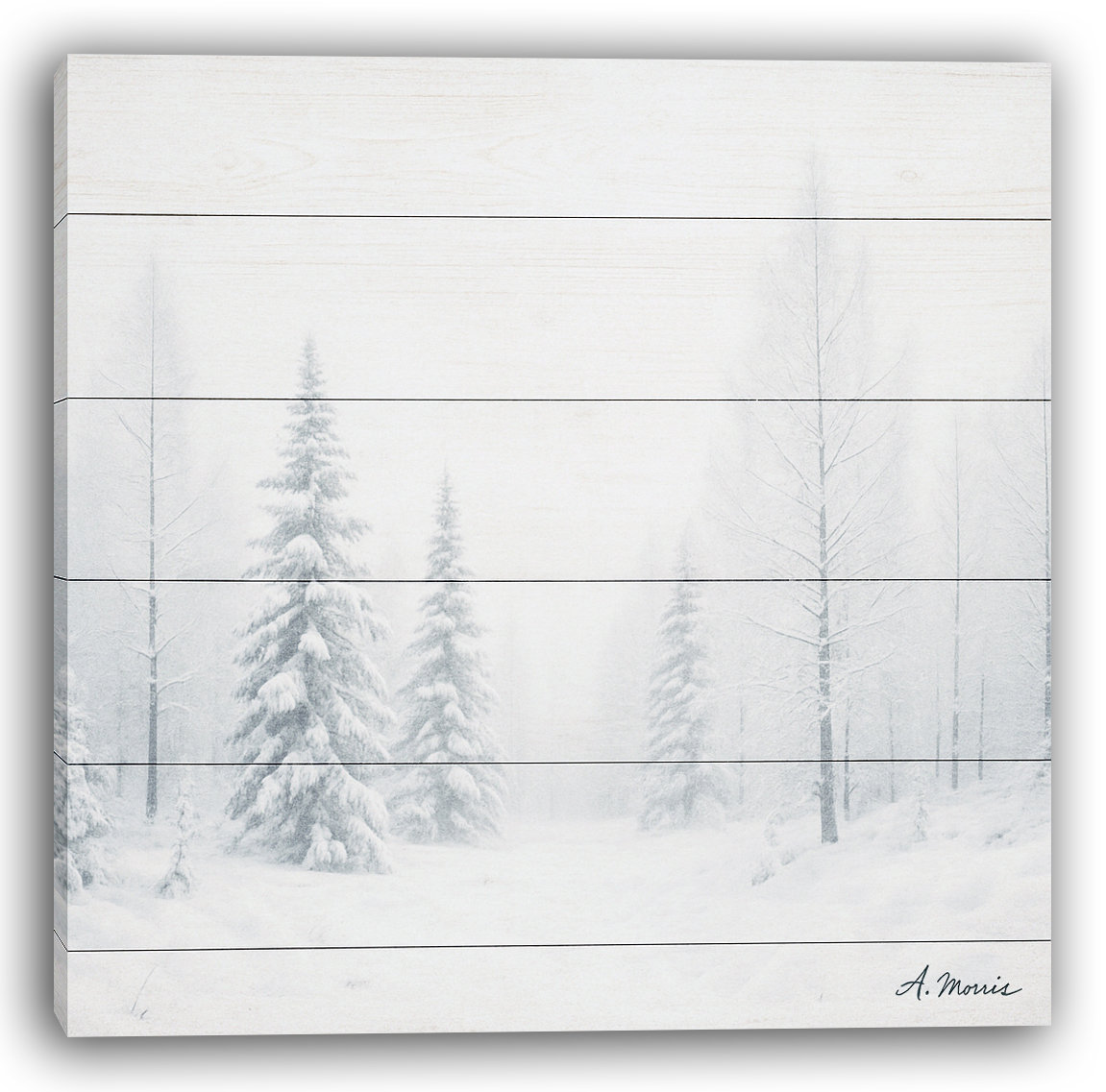 Millwood Pines Frosted Serenity – Snowy Trees on Wood Panel Canvas Wall ...