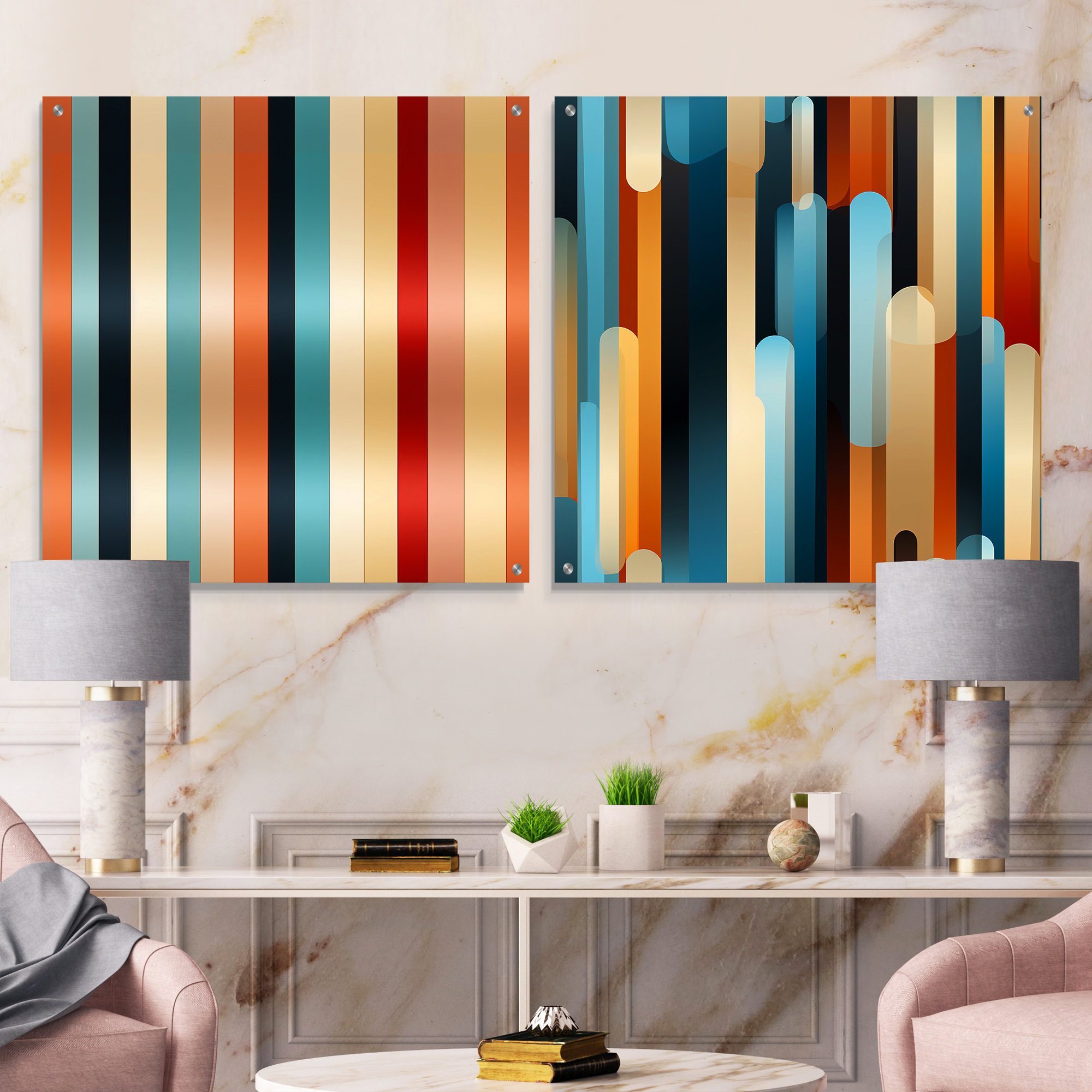 Ivy Bronx Colorful Nostalgia Striped Pattern - Abstract Shapes Acrylic ...