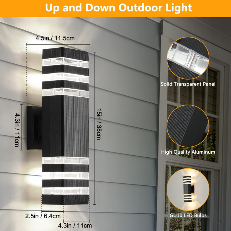 Hokku Designs Up & Down Outdoor Wall Lights, 3-Layer Black Waterproof ...