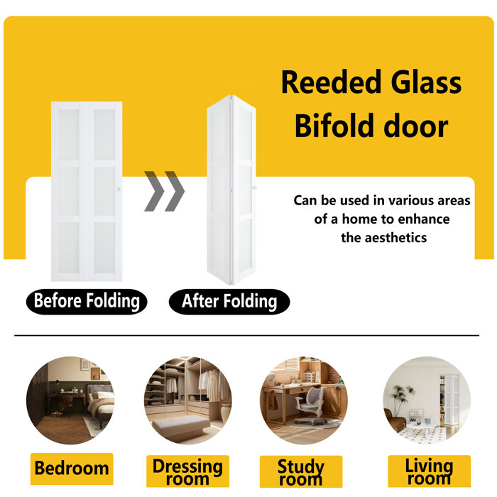 CHIC MODE 1 Lite Reeded Glass Double Folding Doors Prefinished ...