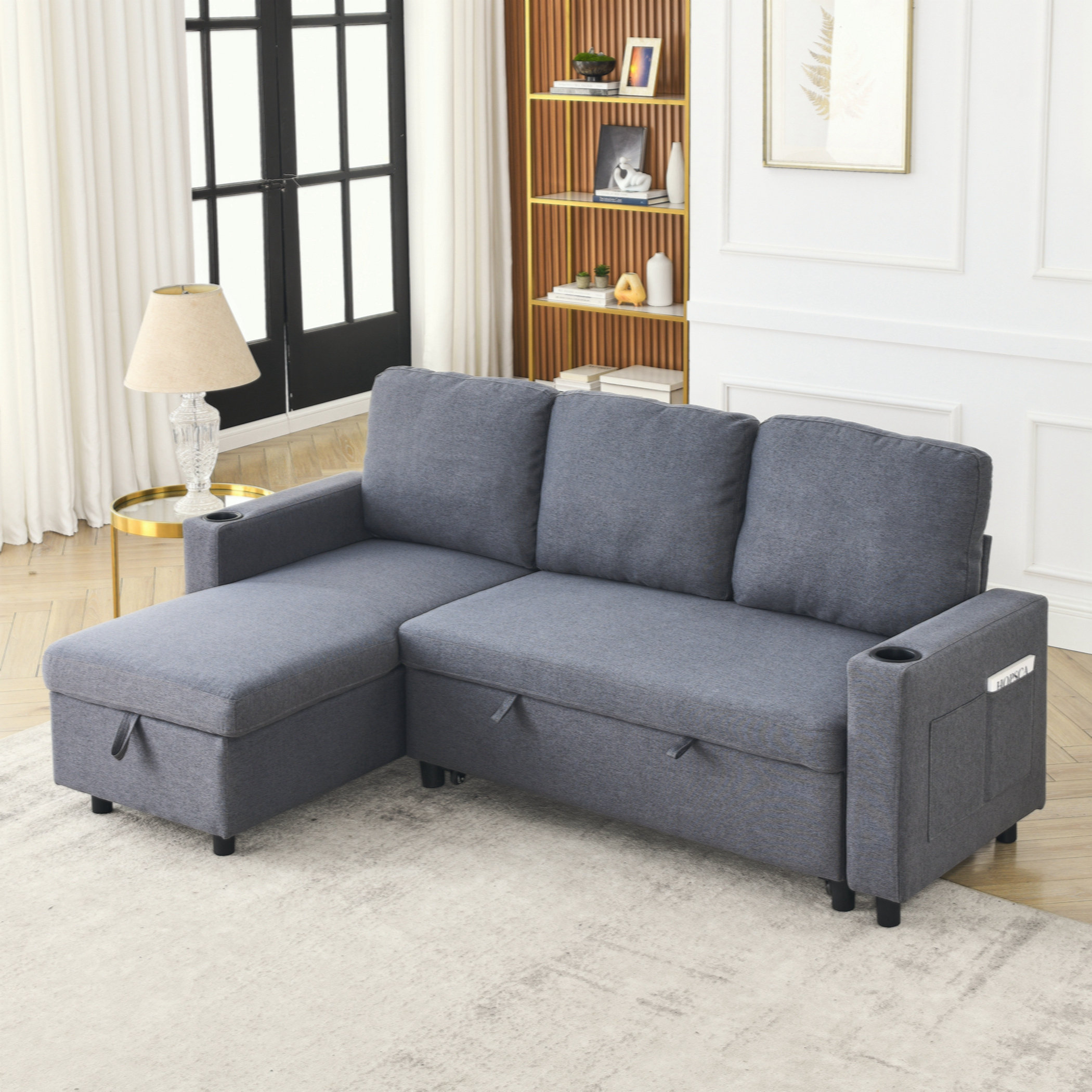 Latitude Run® 78.7"Comfortable Linen L-Shaped Combo Sofa Sofa Bed ...